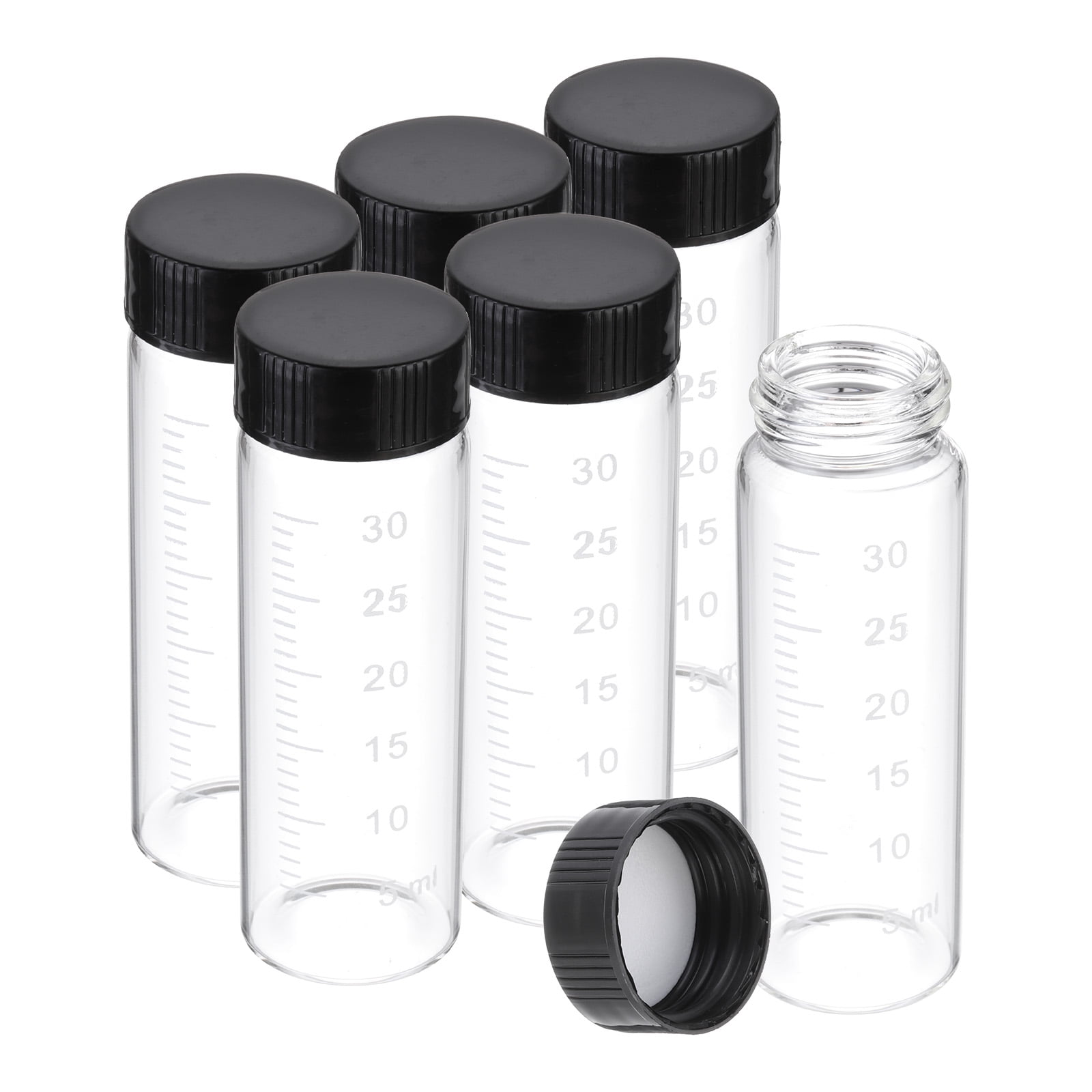 Uxcell 6Pcs 30ml Small Clear Glass Vials with Black Screw Cap ...