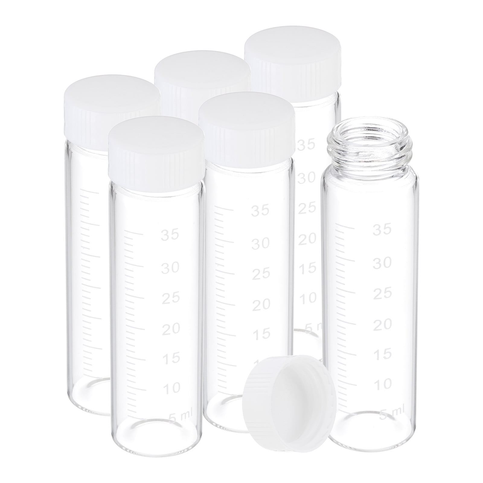 Uxcell 6Pcs 40ml Small Clear Glass Vials with White Screw Cap ...