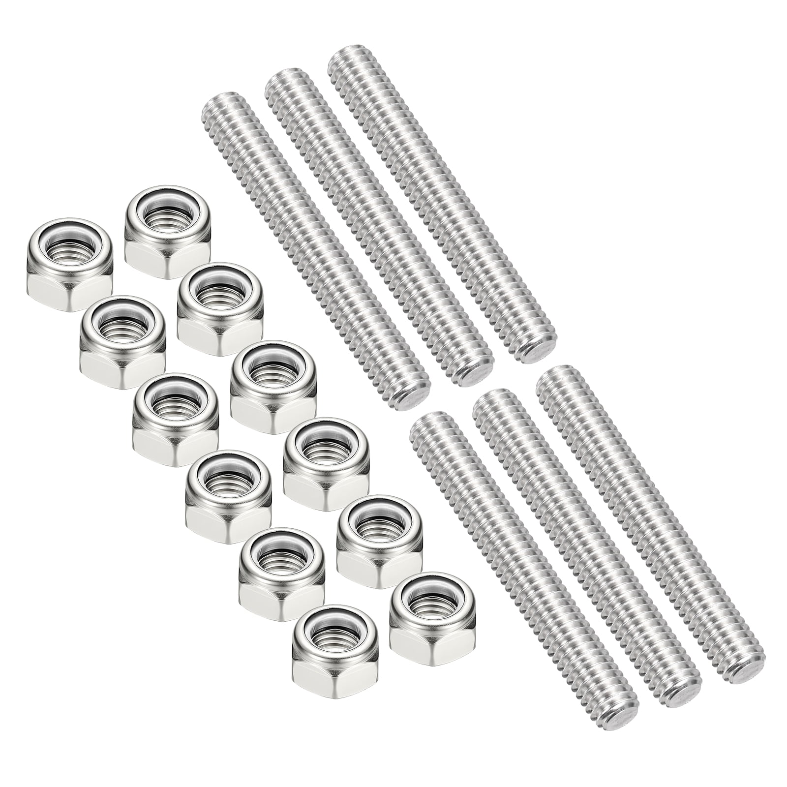 Uxcell 6Pcs 5/16"-18x50mm Threaded Rods with Hex Nuts, 304 Stainless ...