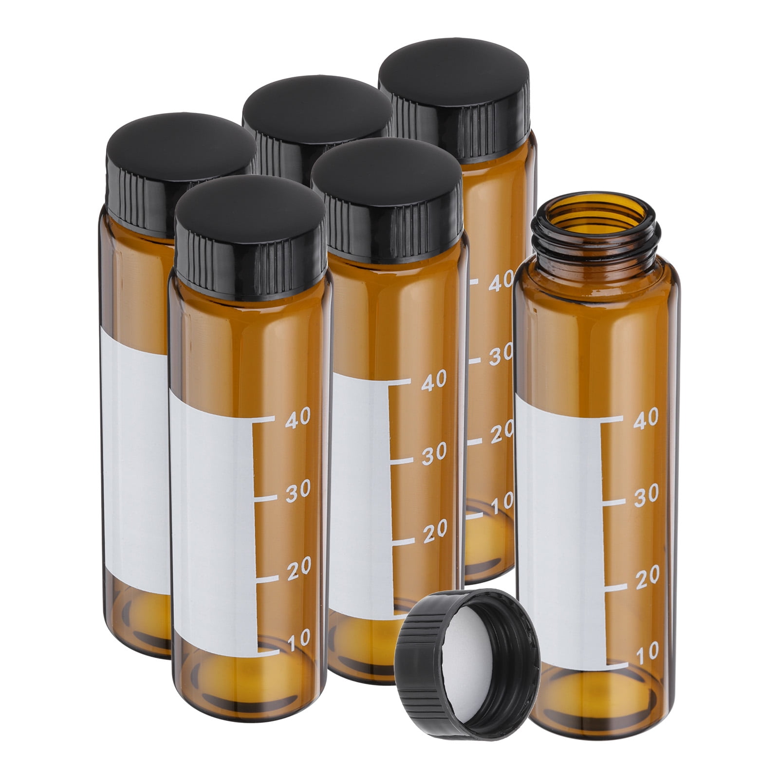 Uxcell 6Pcs 50ml Small Brown Glass Vials with Black Screw Cap ...