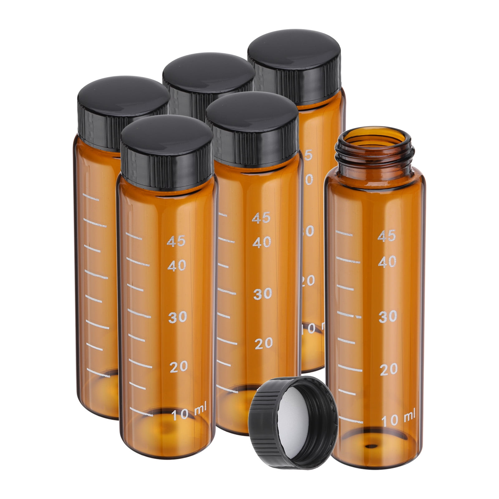 Uxcell 6Pcs 50ml Small Brown Glass Vials with Black Screw Cap ...