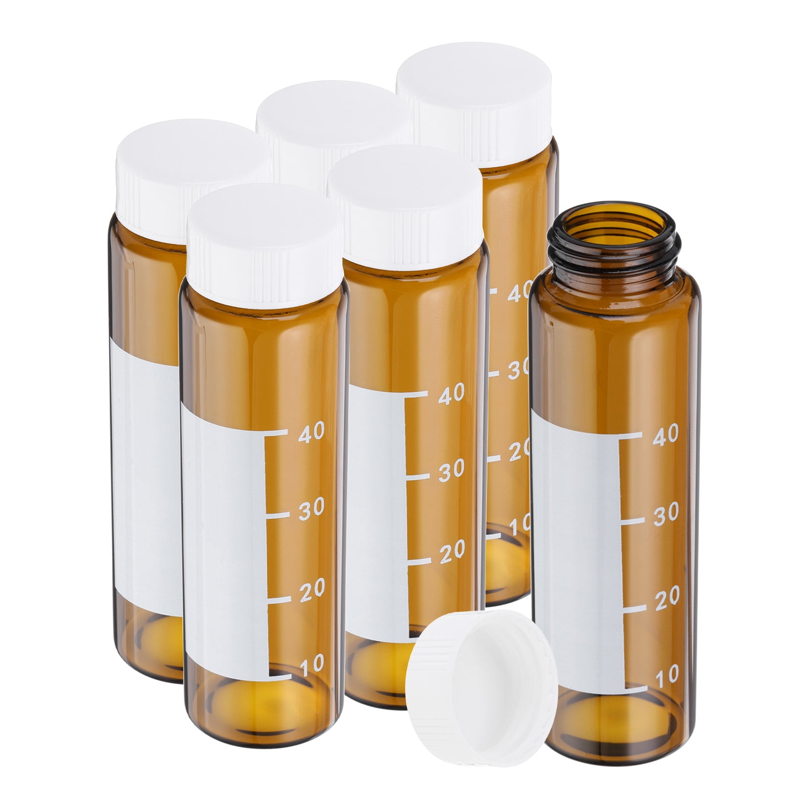 Uxcell 6Pcs 50ml Small Brown Glass Vials with White Screw Cap ...