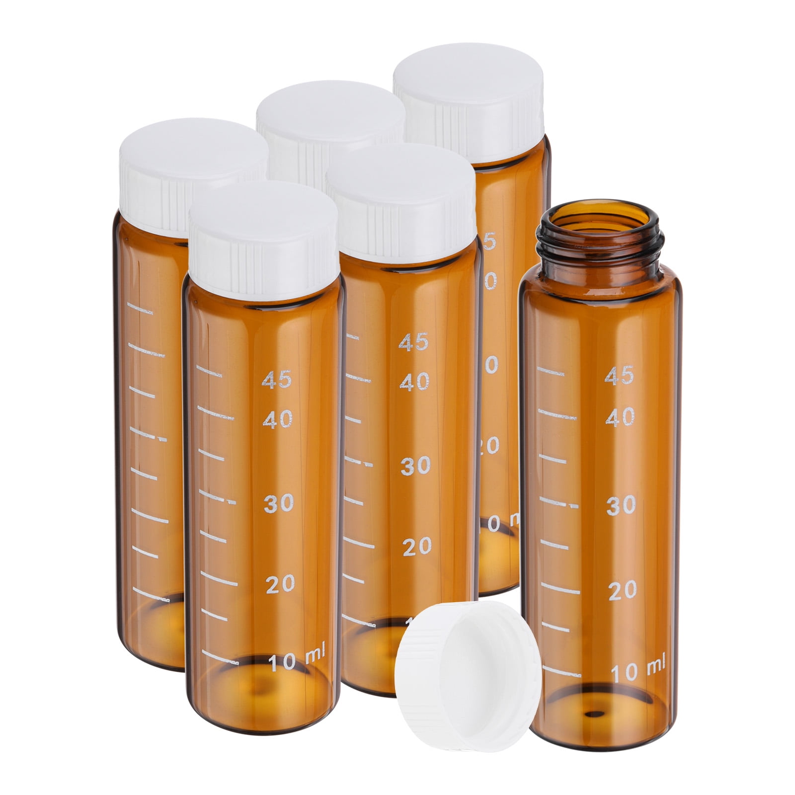 Uxcell 6Pcs 50ml Small Brown Glass Vials with White Screw Cap ...