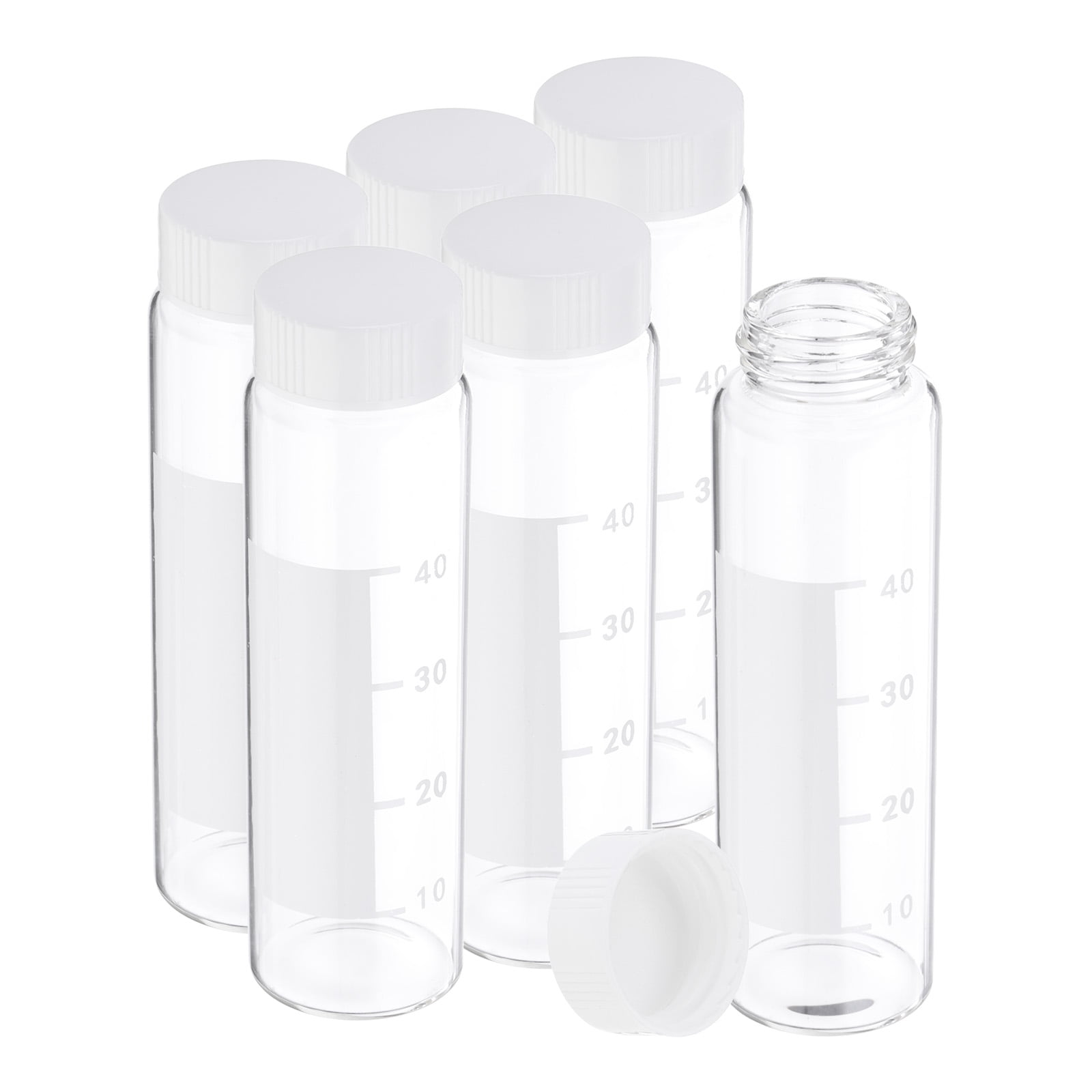 Uxcell 6Pcs 50ml Small Clear Glass Vials with White Screw Cap ...