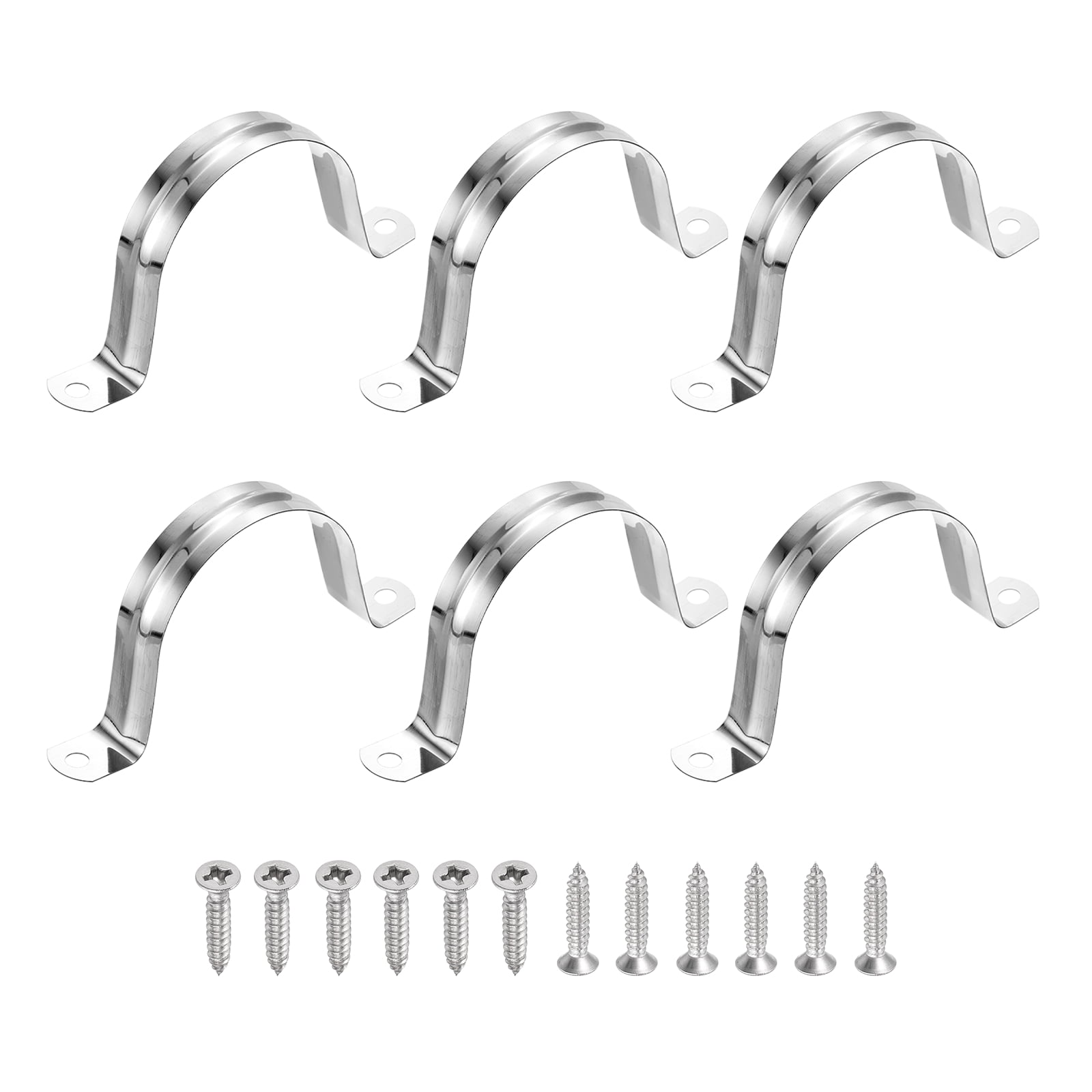 Uxcell 6Pcs 57mm(2-1/4")304 Stainless Steel Rigid Pipe Strap, Two Hole Strap U Bracket Heavy ...