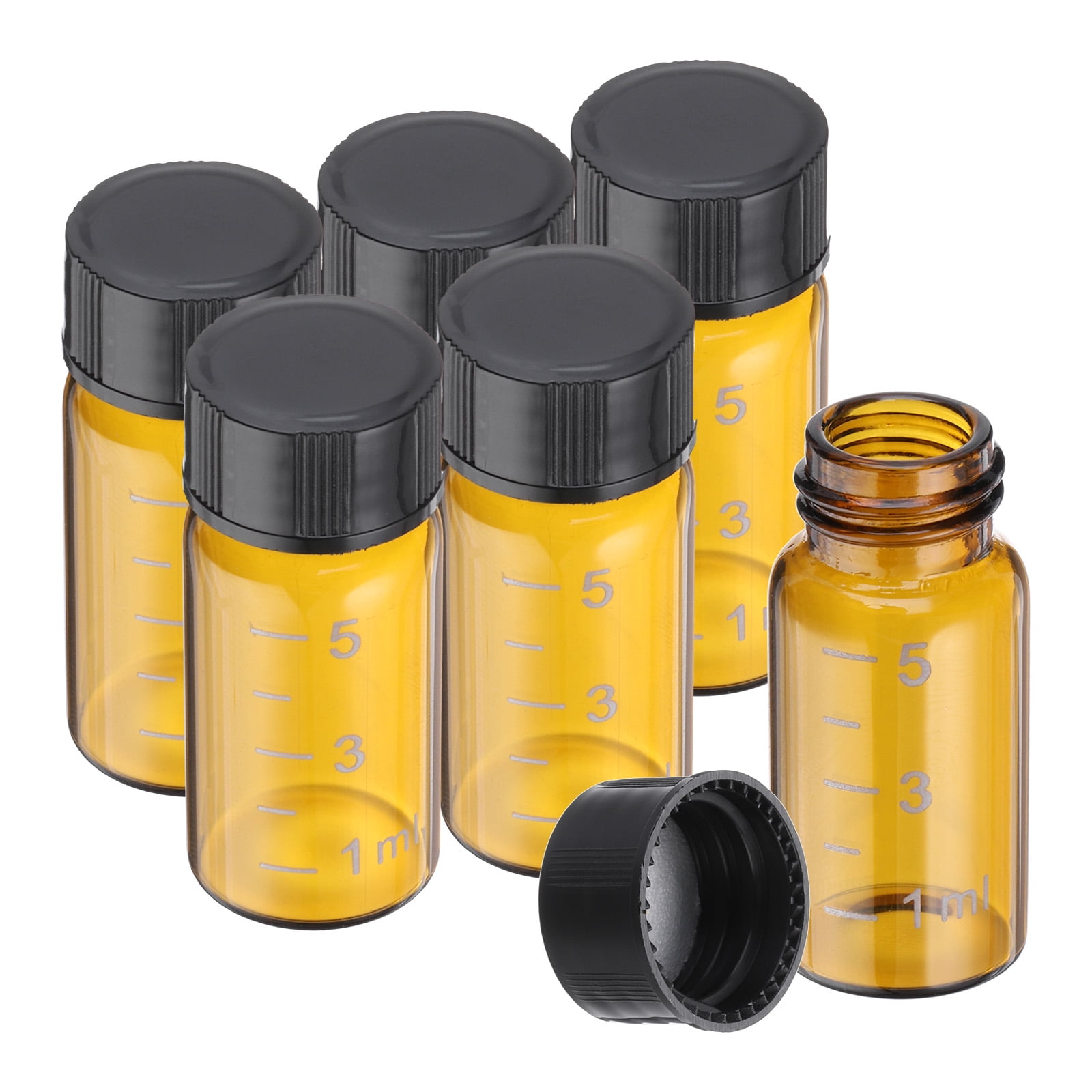 Uxcell 6Pcs 5ml Small Brown Glass Vials with Black Screw Cap ...