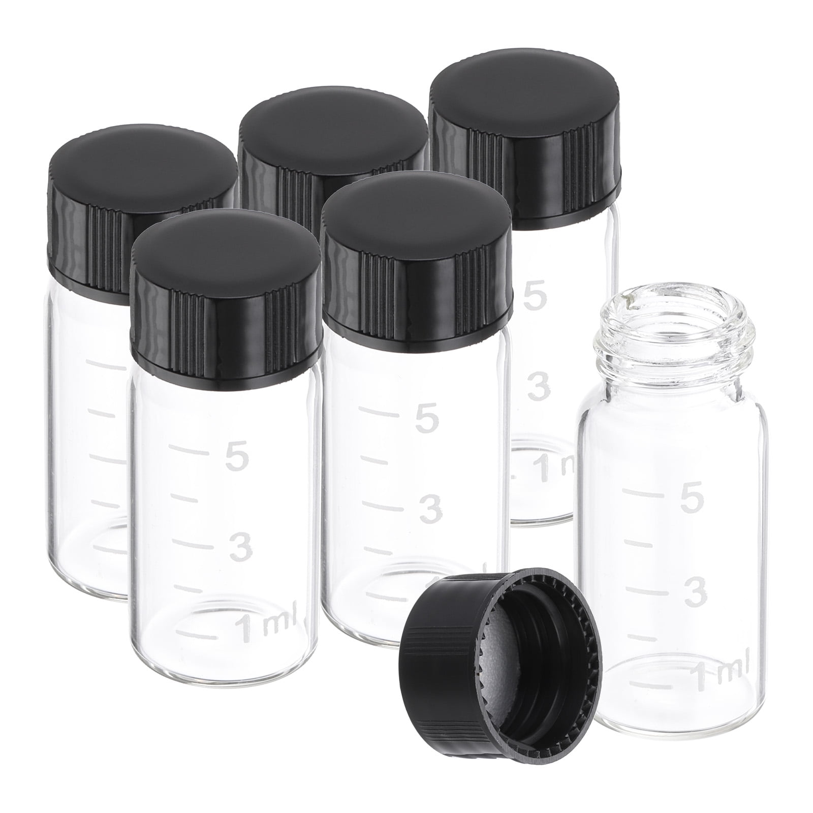Uxcell 6Pcs 5ml Small Clear Glass Vials with Black Screw Cap ...