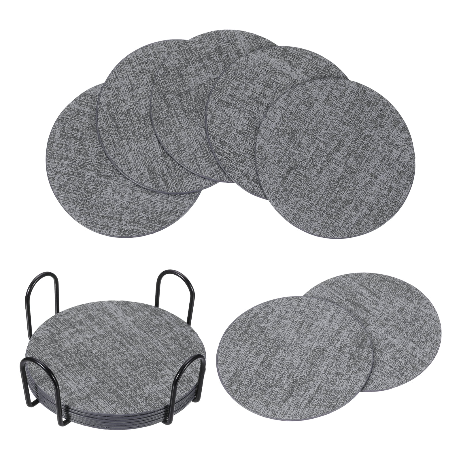 Uxcell 6Pcs Drink Coasters with Holder, 4"x4" Dual Sided Round Coasters ...