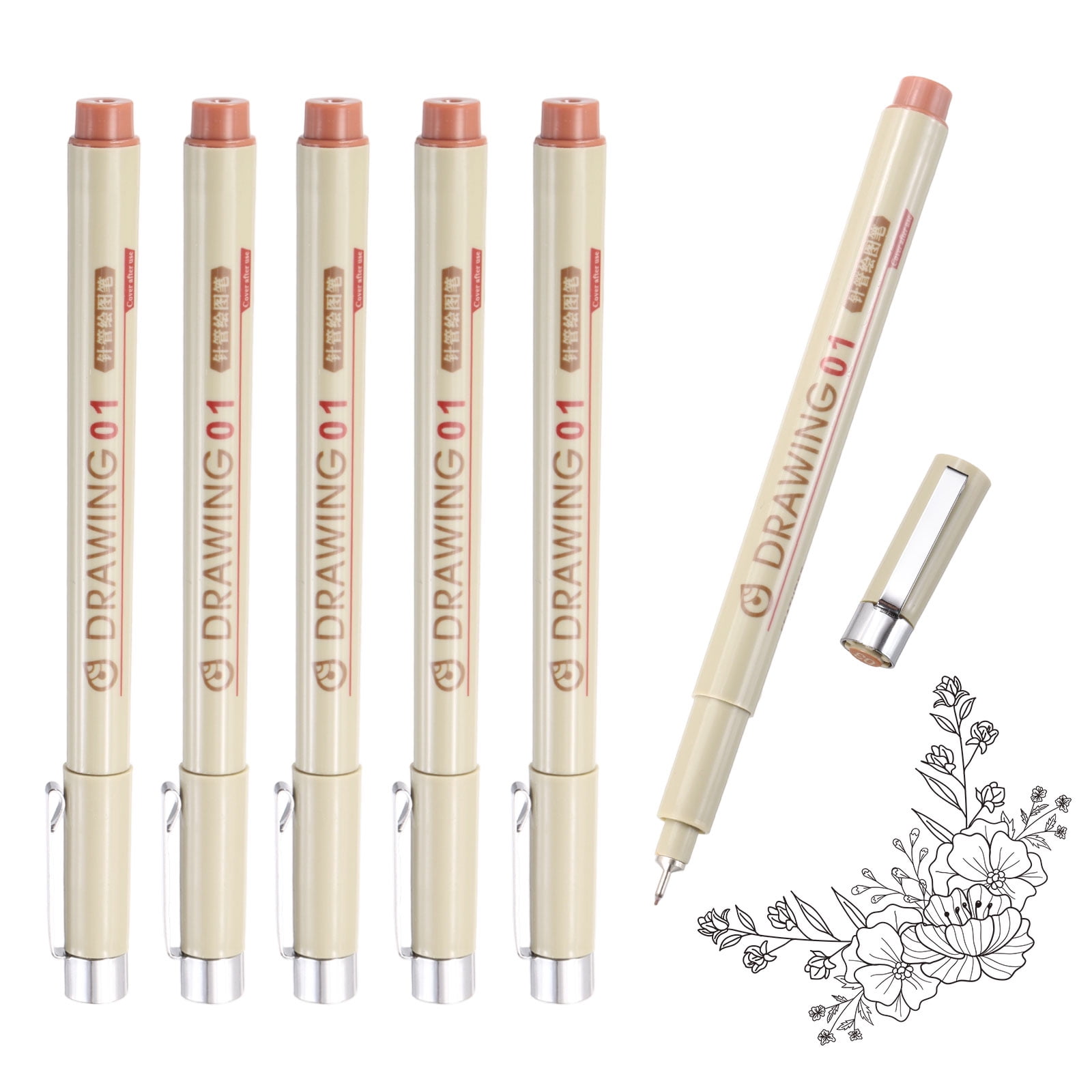 Uxcell 6Pcs Fineliner Ink Pens, 0.25mm Brown Micro Pens with Waterproof ...