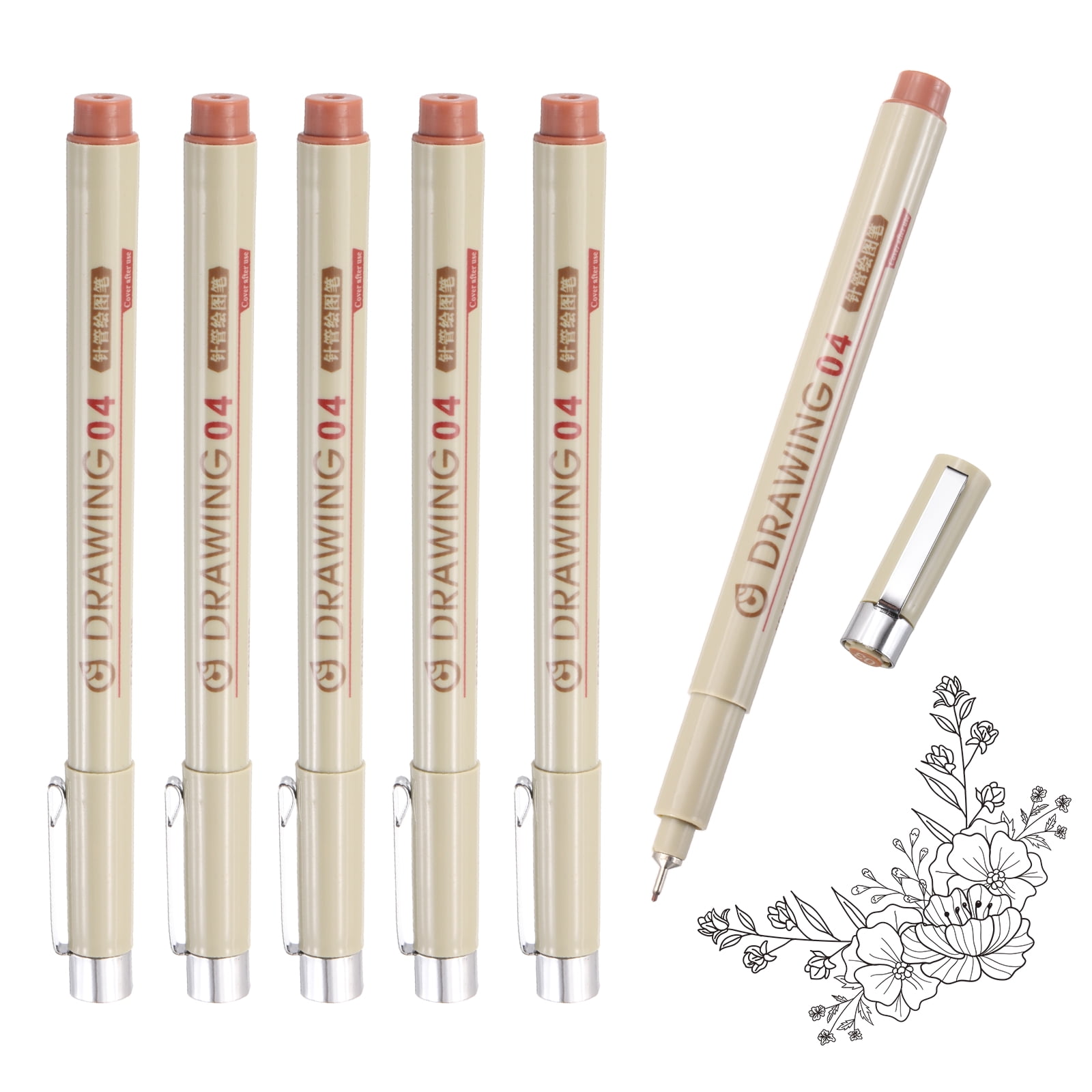 Uxcell 6Pcs Fineliner Ink Pens, 0.4mm Brown Micro Pens with Waterproof ...