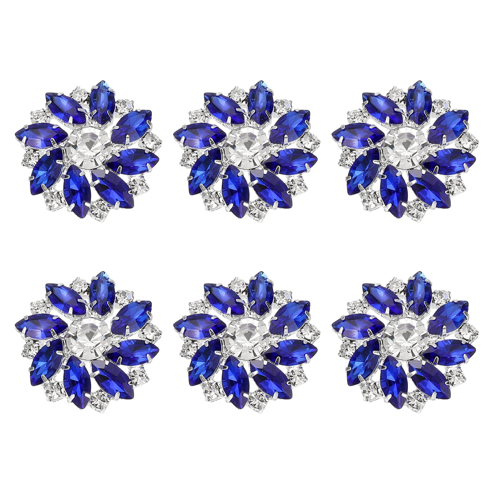 Uxcell 6Pcs Flower Rhinestone Buttons, 1"(25mm) Bright Blue Crystal ...