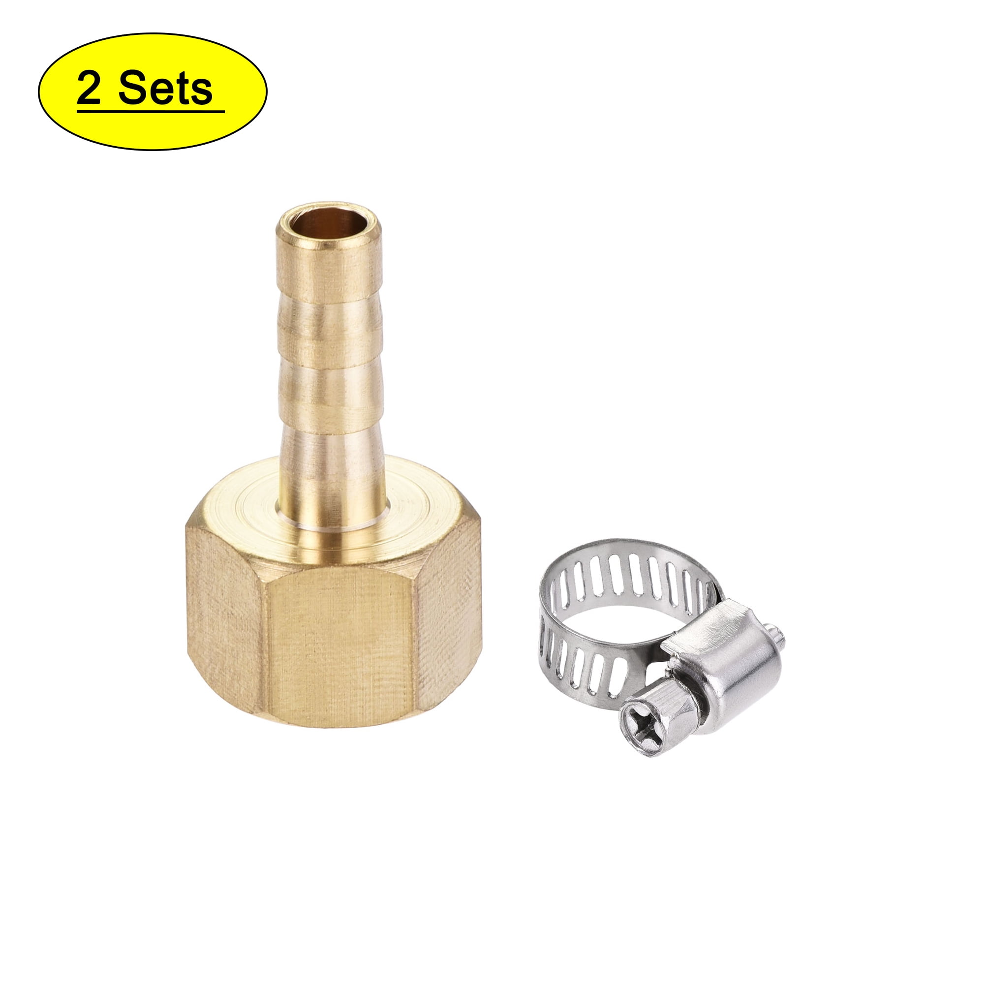 Uxcell 6mm Barbed x G1/4 Female Barb Hose Fitting Brass with Hose Clamp ...