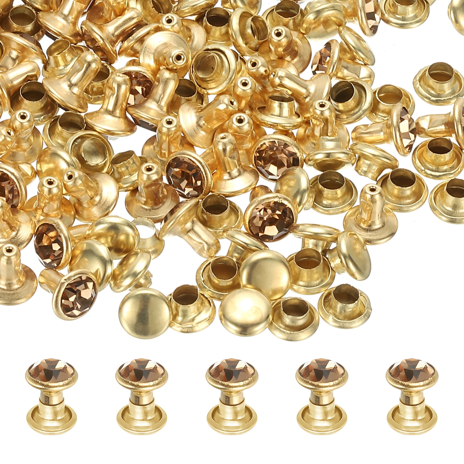 Uxcell 6mm Leather Rivets, 70 Sets Rhinestone Rivet Studs Double Cap ...