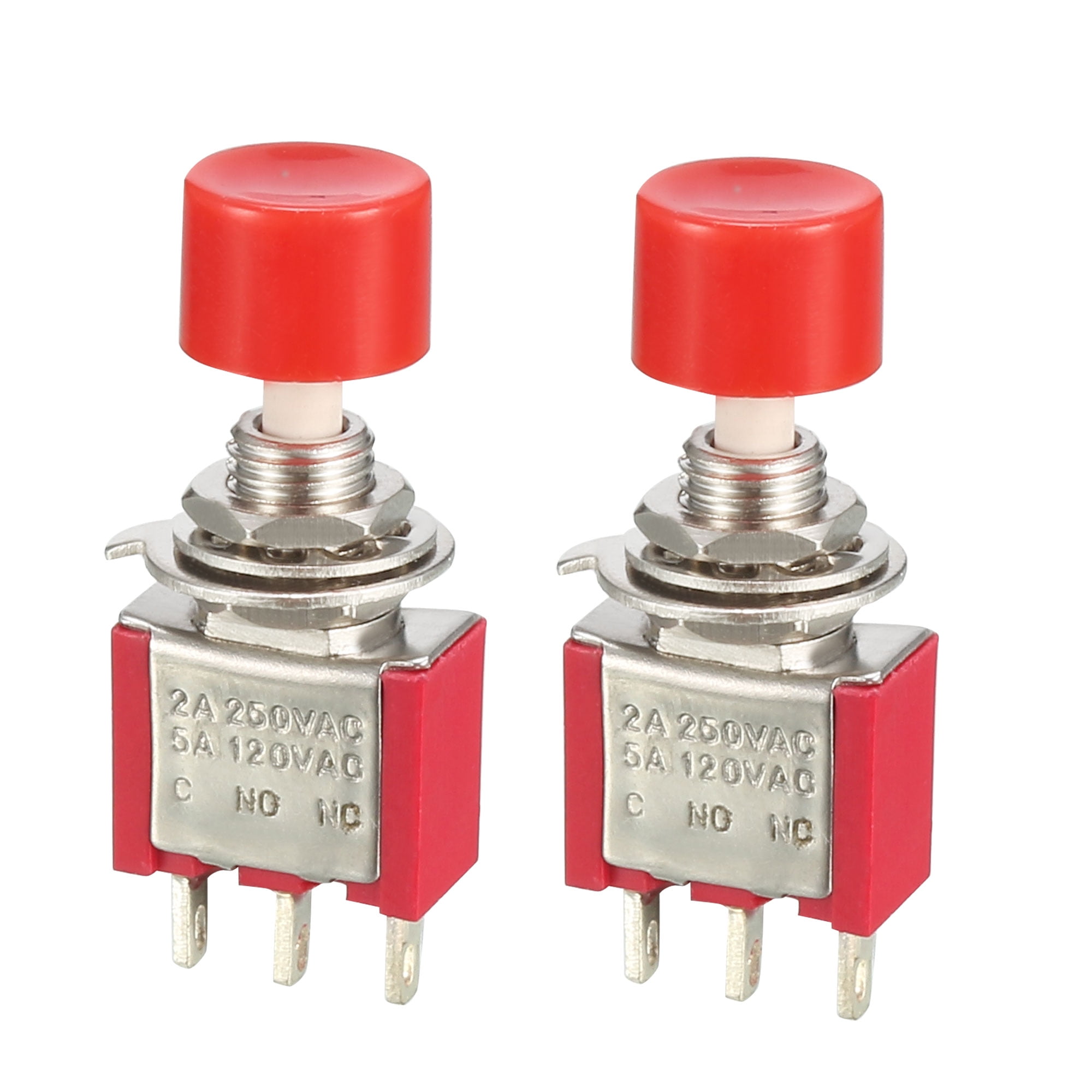 Uxcell 6mm Mounting Hole Red Momentary Push Button Switch SPST NO 2 ...