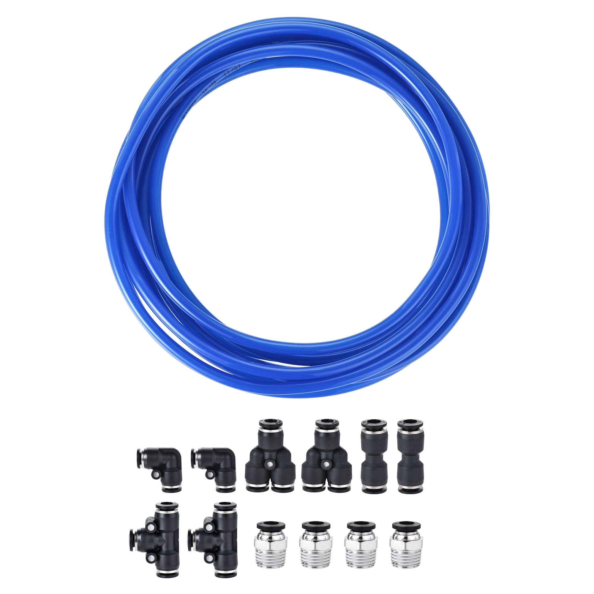 Uxcell 6mm OD PU Air Hose Tubing Kit 5 Meters Blue with 12 Pcs Push to ...