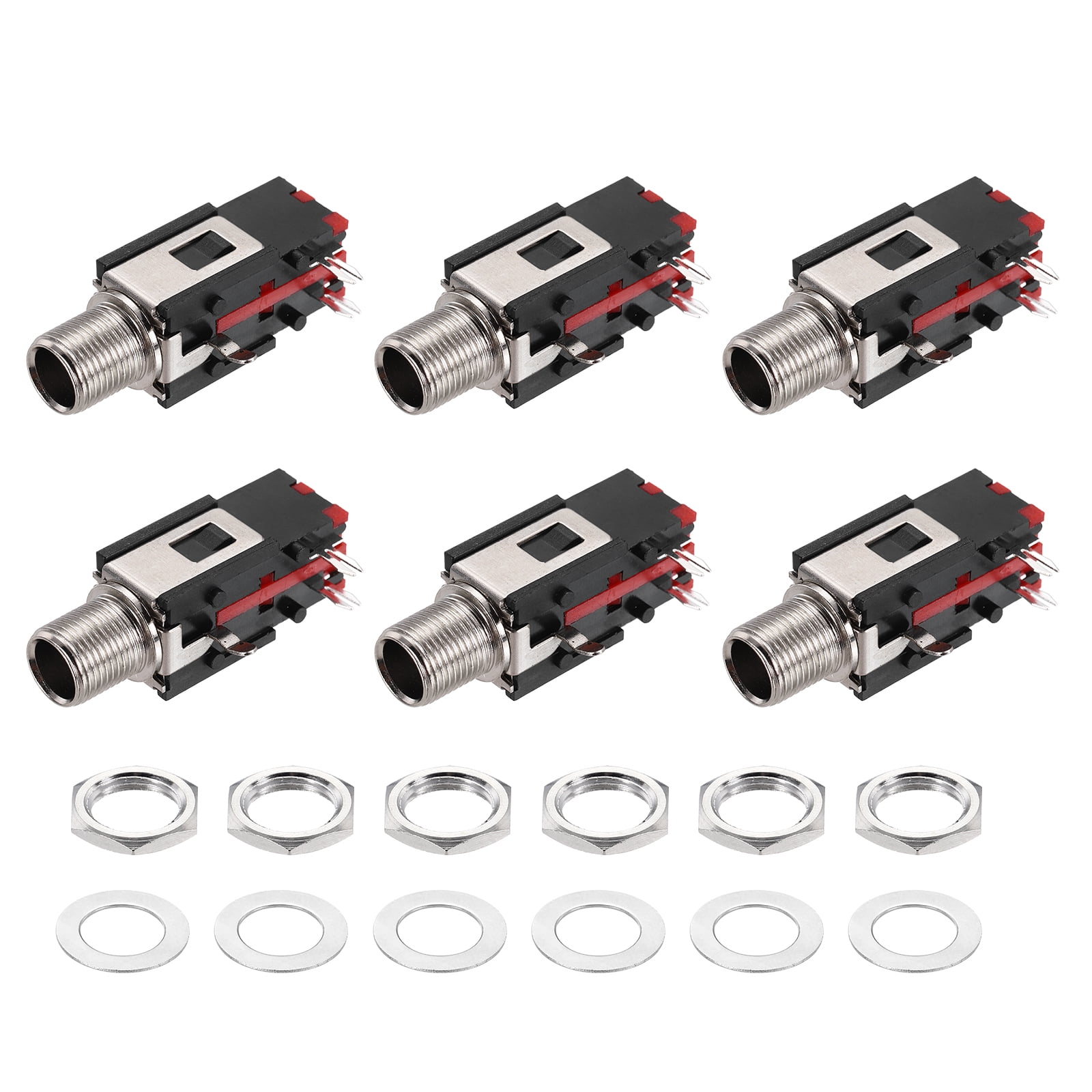 Uxcell 6pcs 1/4" 6.35mm Stereo Audio Jack, 50V 3 Pin Female PCB Mount ...