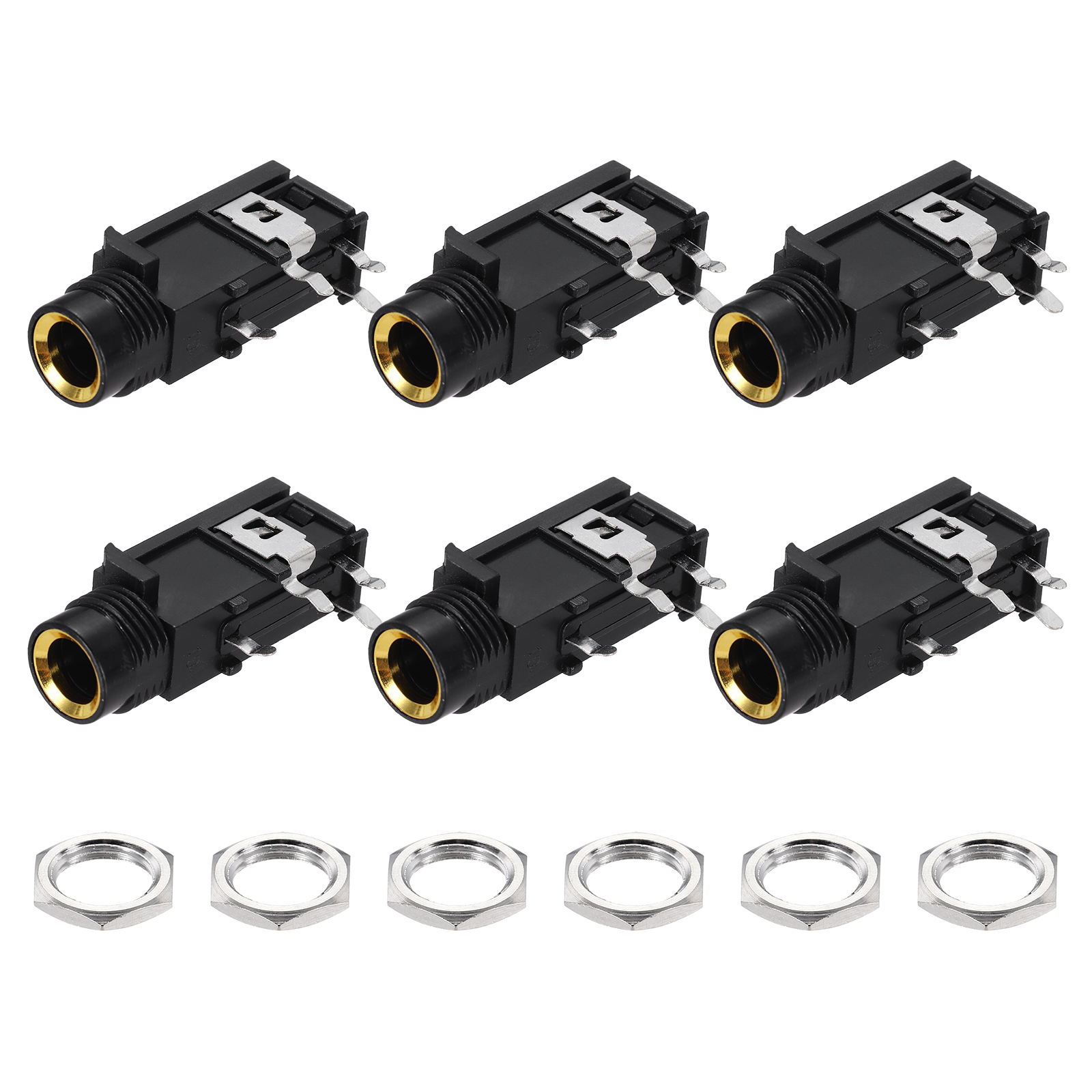 Uxcell 6pcs 1/4" 6.35mm Stereo Audio Jack, 50V 4 Pin Female Gold Plated ...