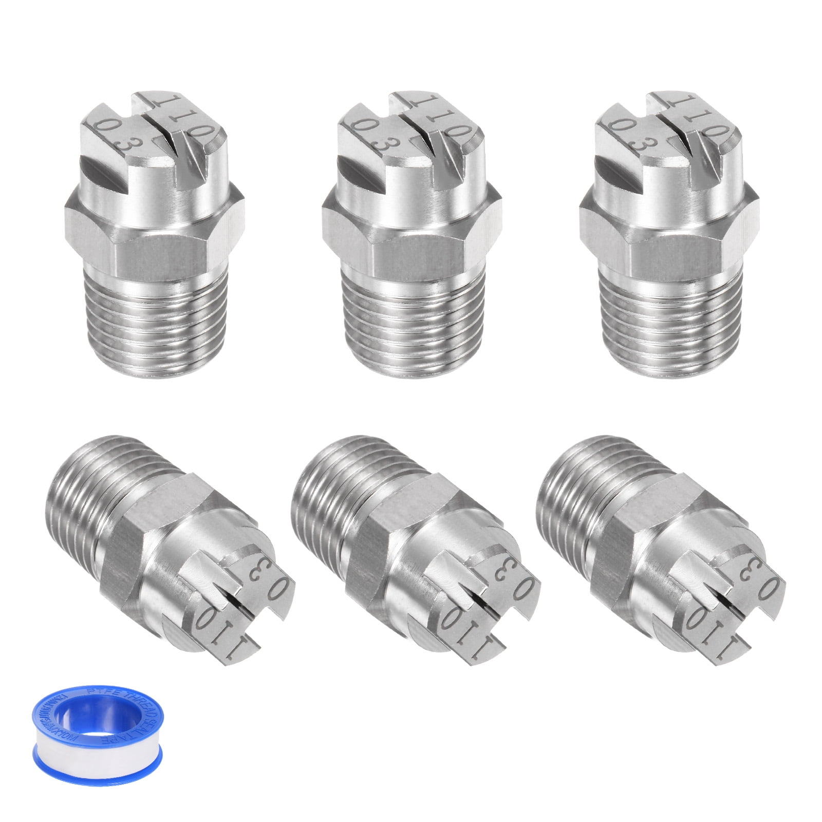 Uxcell 6pcs 110 Degree Flat Fan Spray Tip 1.1mm Orifice 1/4BSPT Male ...