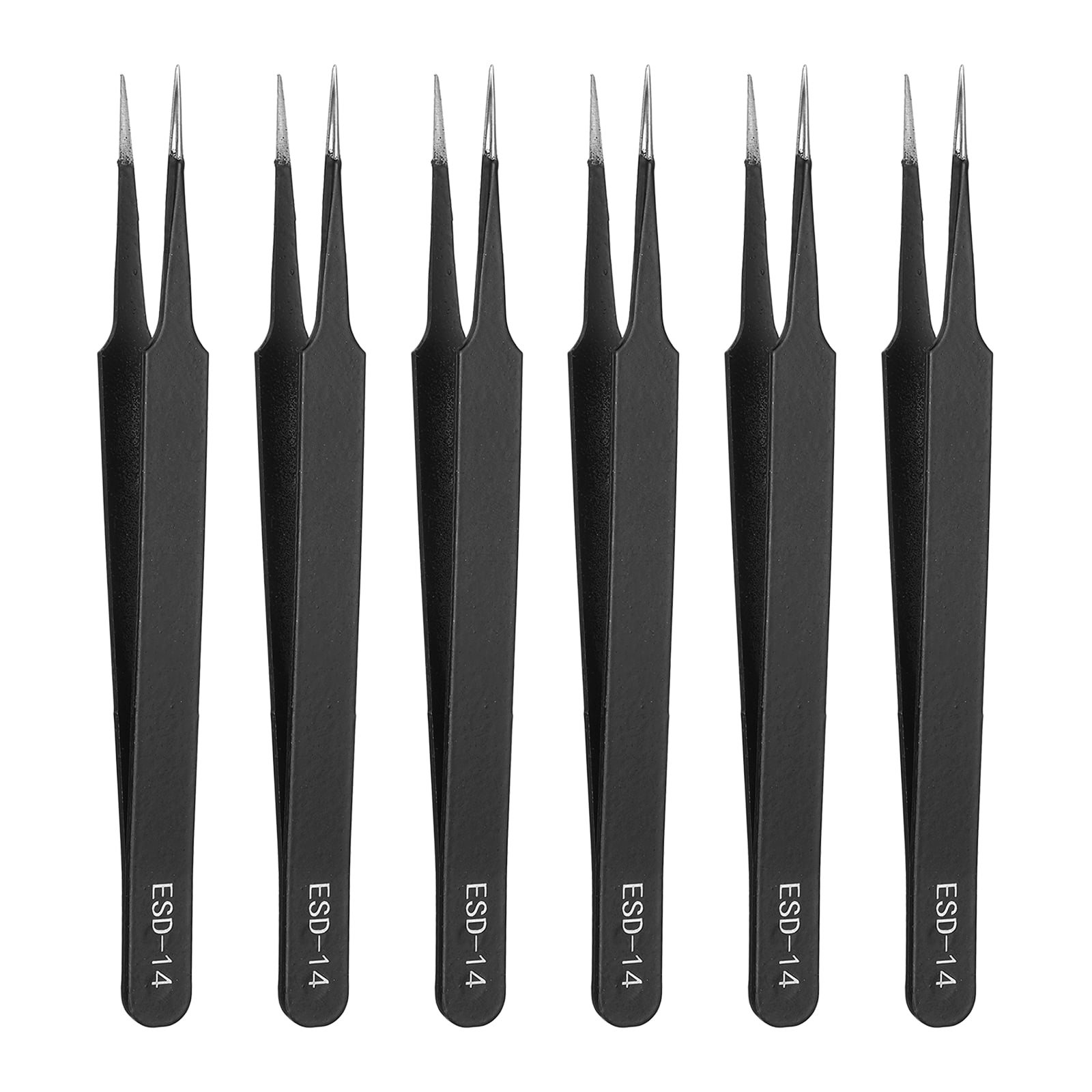 Uxcell 6pcs 4.76" Long ESD-14 Anti-static Straight Pointed Tip Tweezers ...