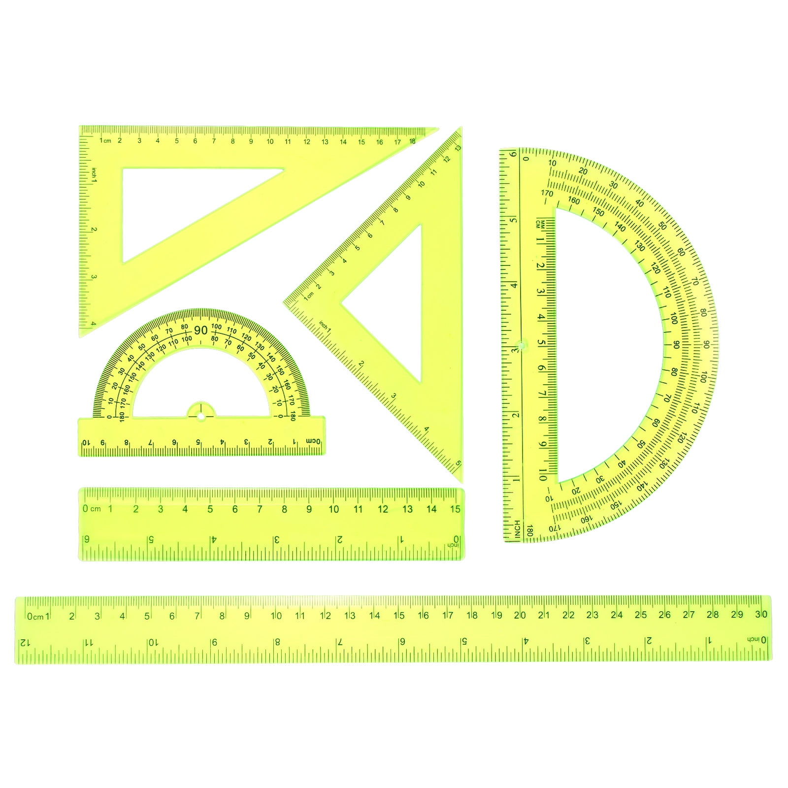 Uxcell 6pcs Triangular Ruler Set 15/30cm Plastic Metric Inch Ruler ...