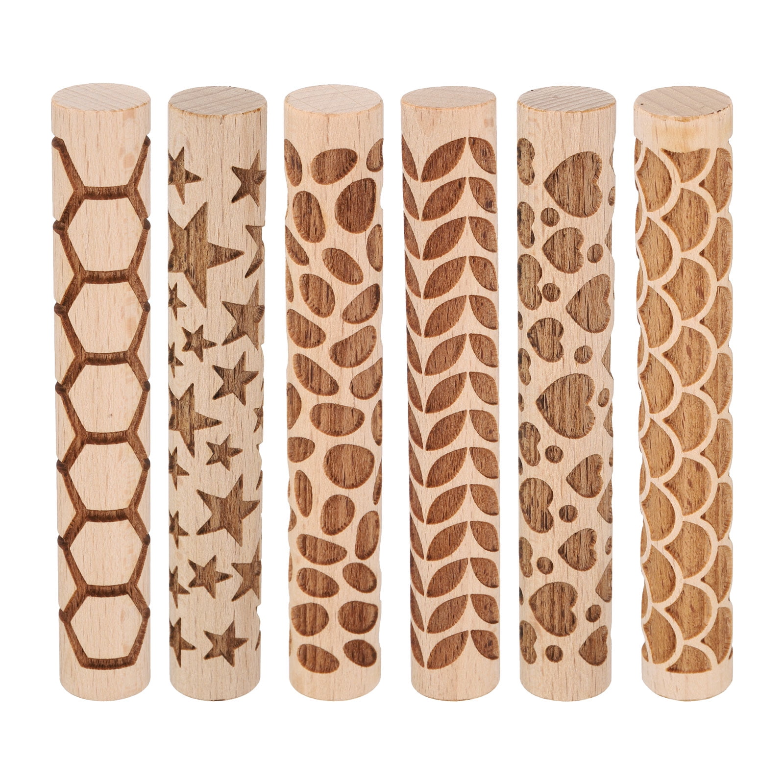 Uxcell 6pcs Wood Clay Roller 4" Hexagon Pattern Rolling Pins Wood ...