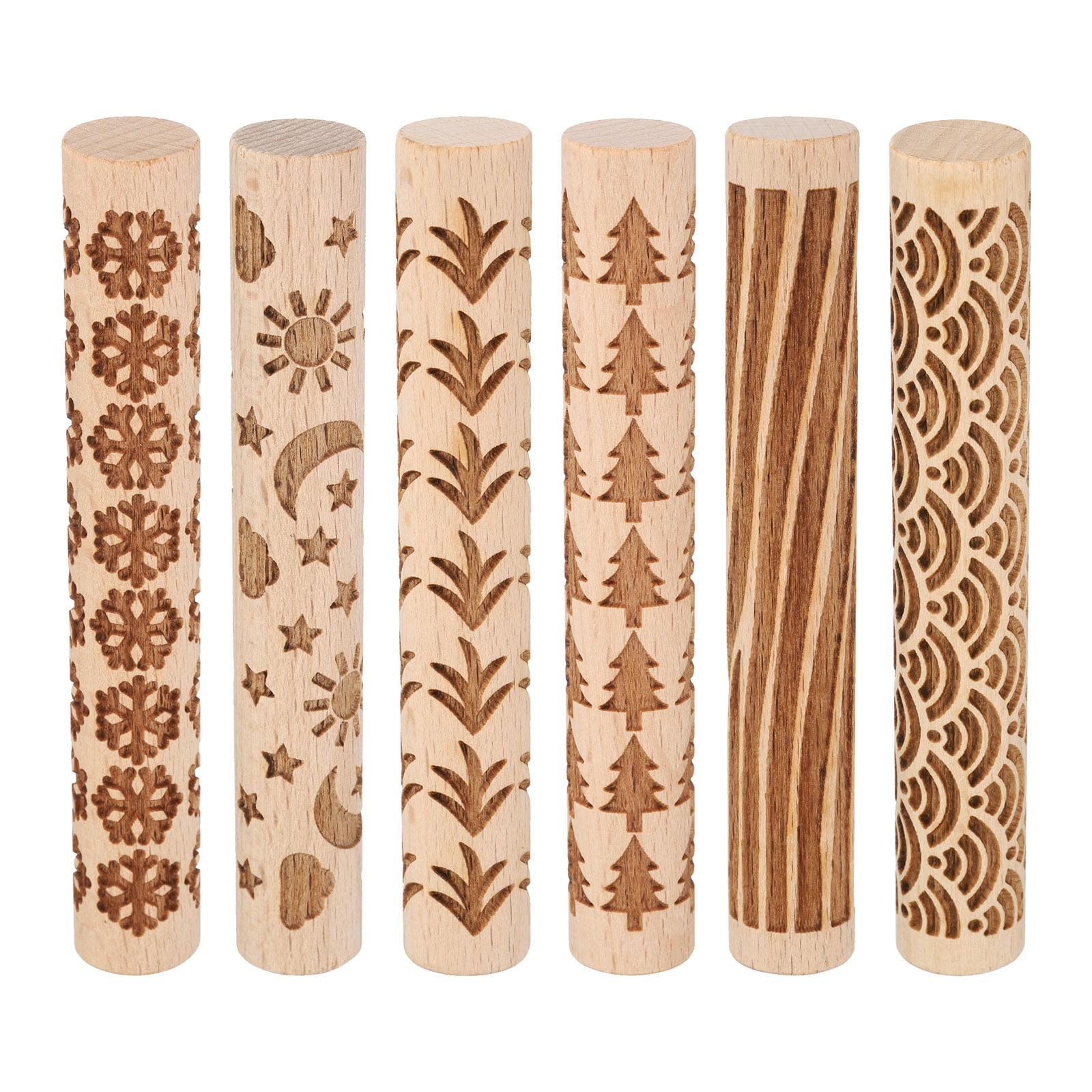 Uxcell 6pcs Wood Clay Roller 4" Water Wave Pattern Rolling Pins Wood ...
