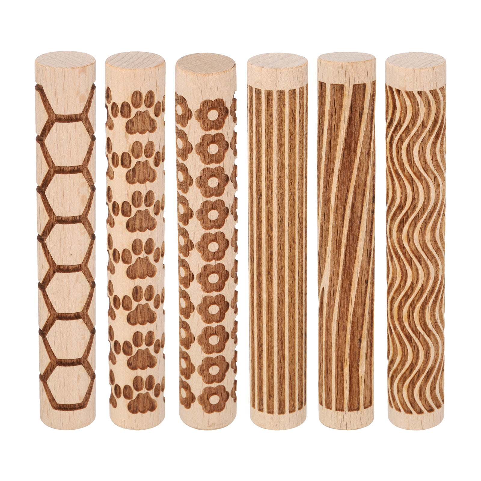 Uxcell 6pcs Wood Clay Roller 4" Wood Grain Pattern Rolling Pins Wood ...