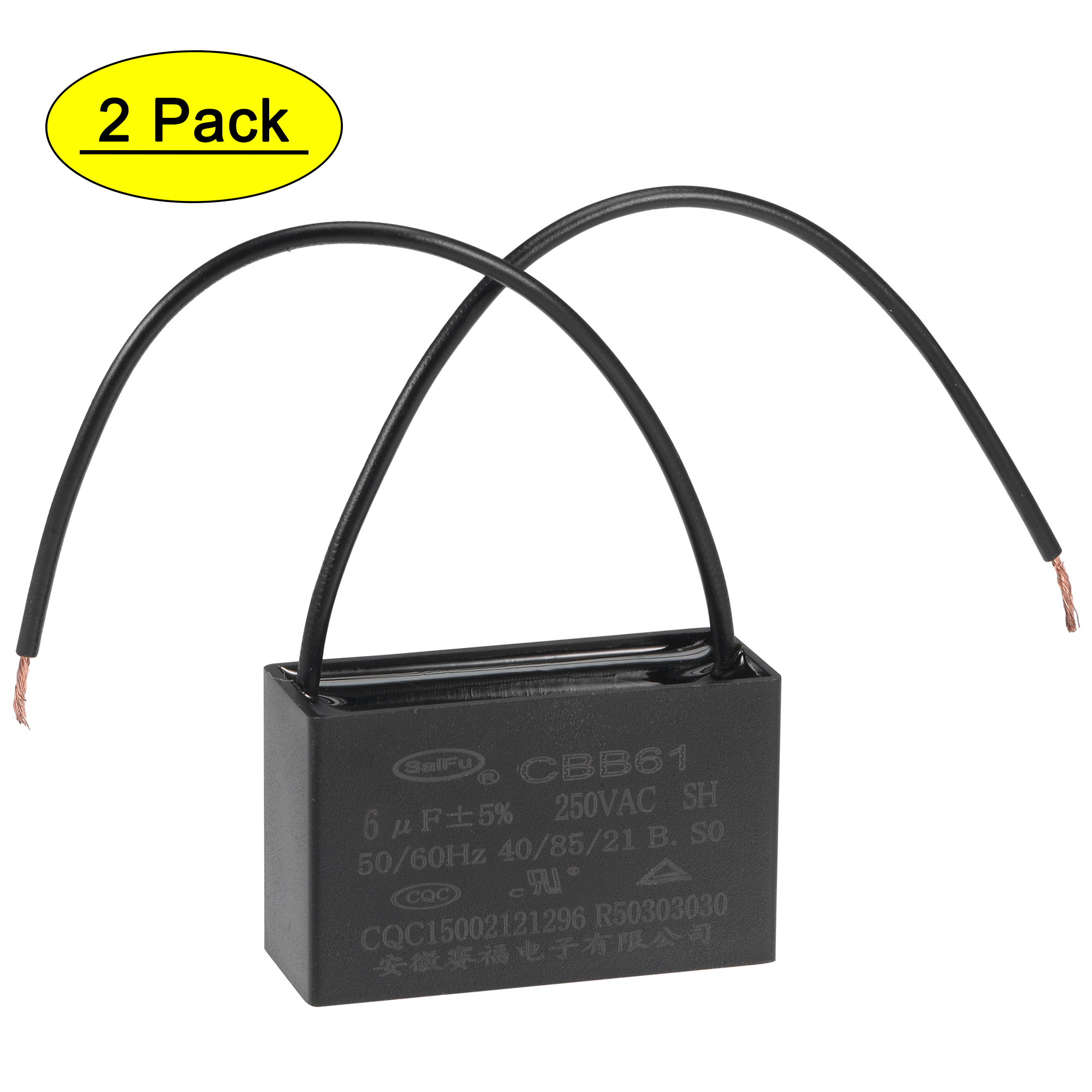 Uxcell 38x20x30mm 3uF 450V AC 2 Wires CBB61 Ceiling Fan Capacitor ...