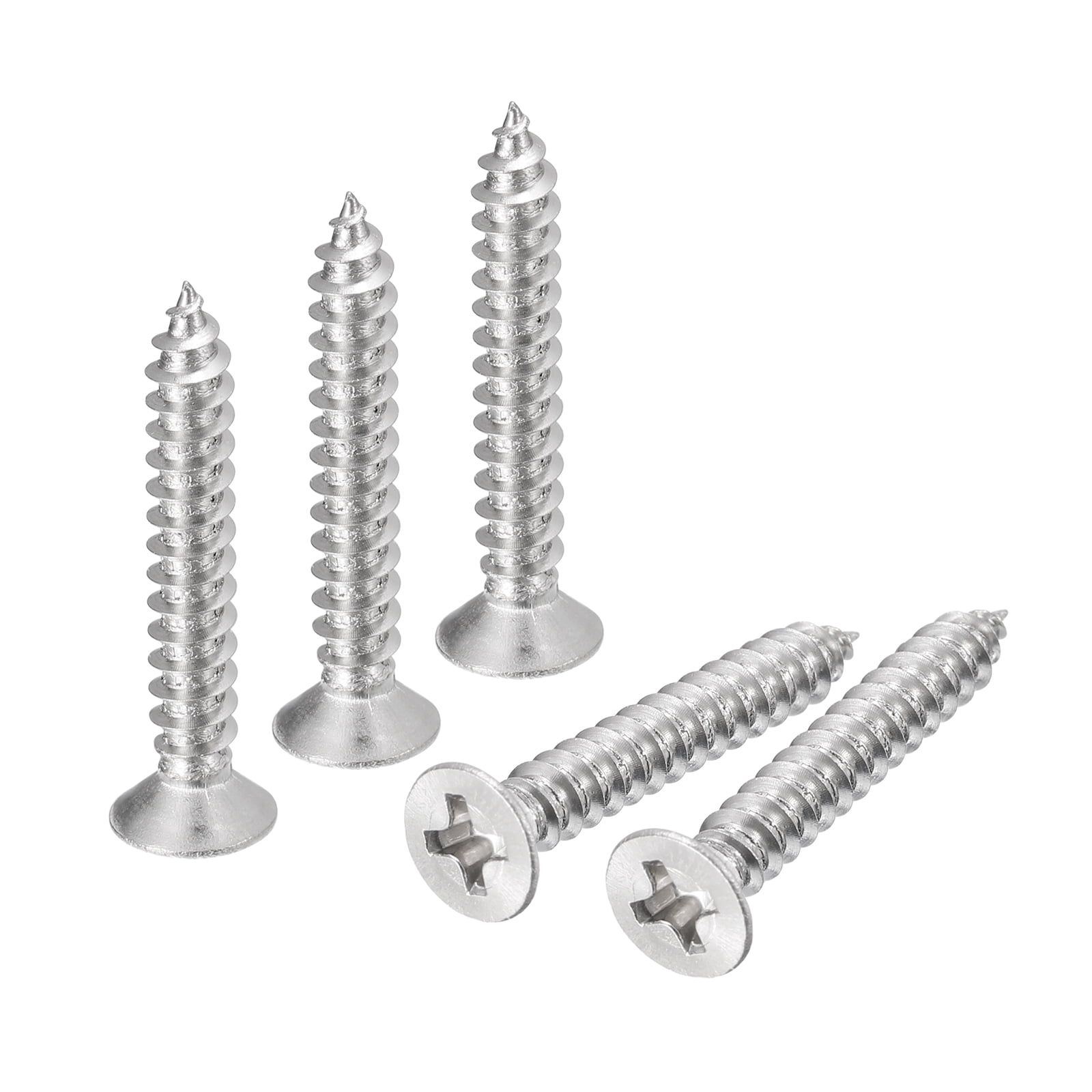 Uxcell #6x1" Wood Screws, 100 Pack Flat Head Phillips Self Tapping Screws 304 Stainless Steel ...