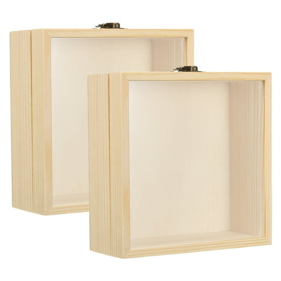 Uxcell 6x6 Wooden Shadow Box Display Case Memory Box with Glass Window ...