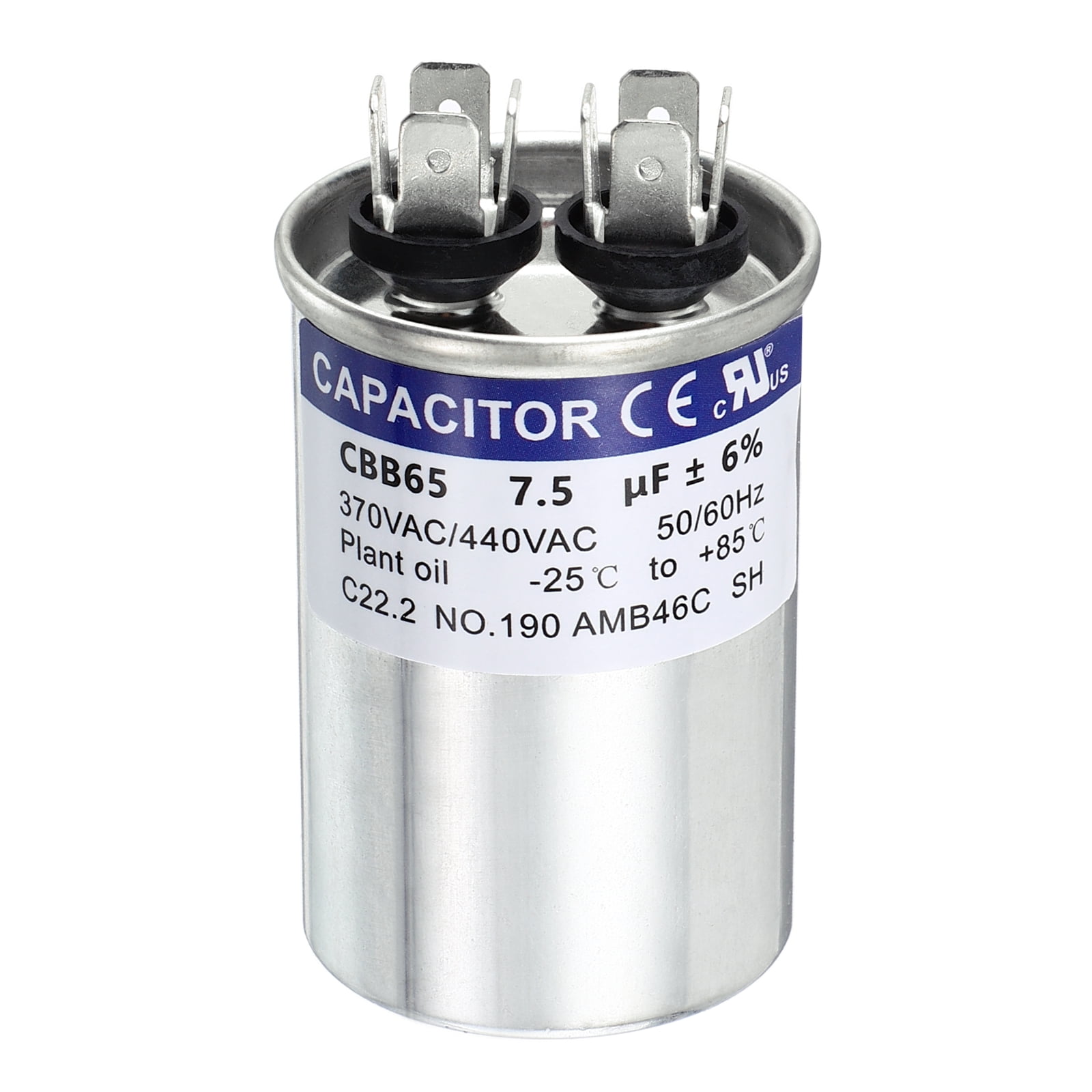 Uxcell 7.5MFD CBB65 Run Start Capacitor 7.5uF, 370/440V Round AC Capacitor for AC Motor Run ...