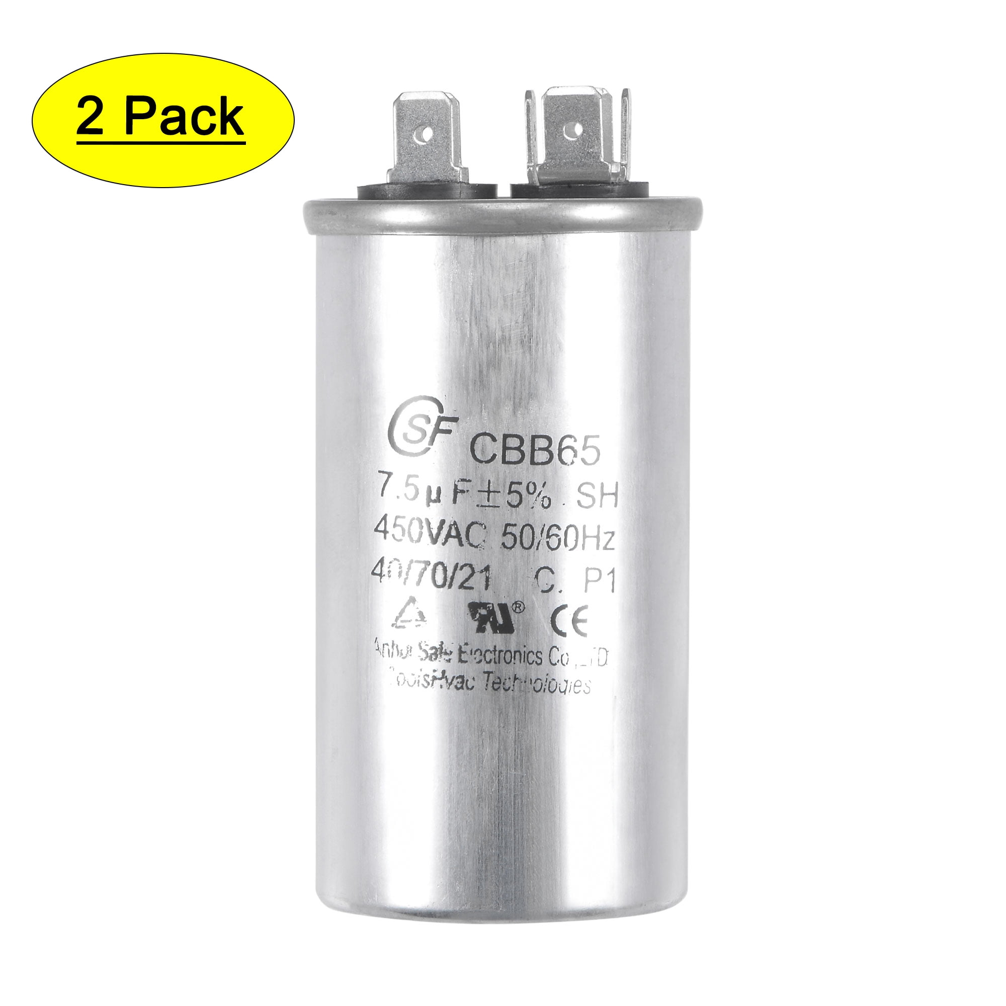 Uxcell 7.5uF 450V AC Aluminum Case with Terminal Round CBB65 Run Capacitor 2 Pack - Walmart ...
