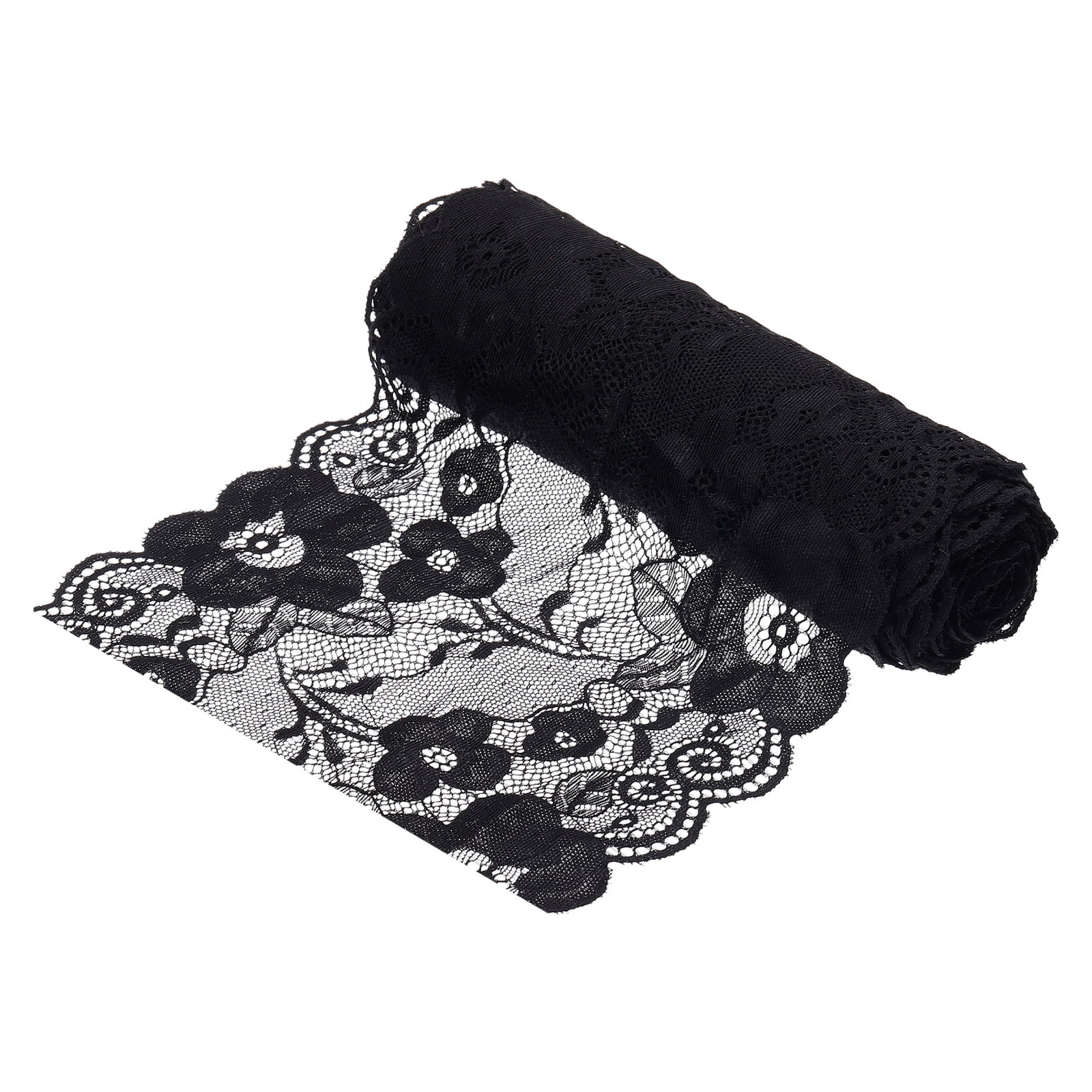 Uxcell 7 Inch Wide 5 Yard Lace Ribbon Floral Pattern Black Lace Trim ...