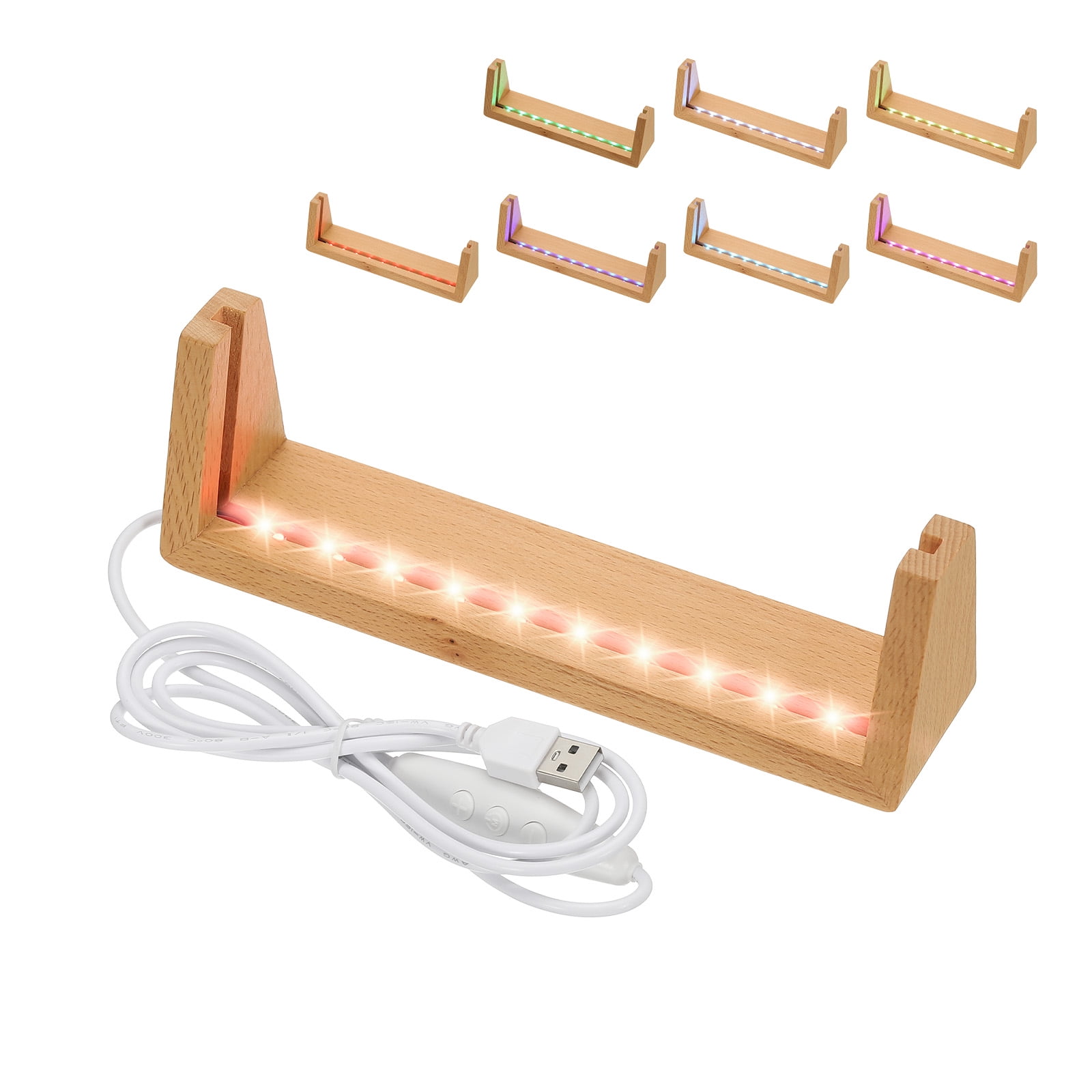 Uxcell 7 Inch Wooden LED Light Base Beech Wood Light Display Stand ...