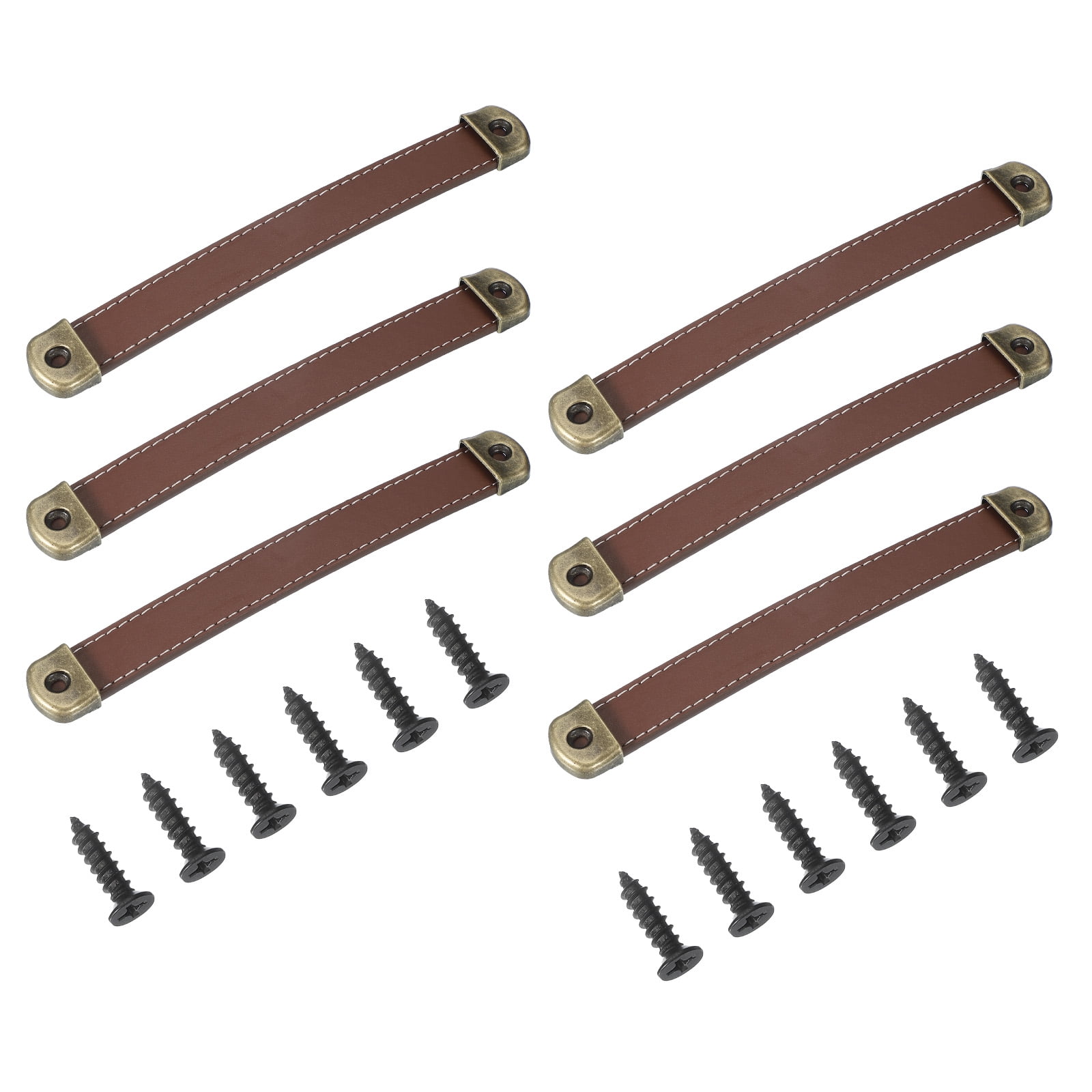 Uxcell 7" Leather Drawer Pulls with Iron Sheet, 6 Pcs Leather Strap ...