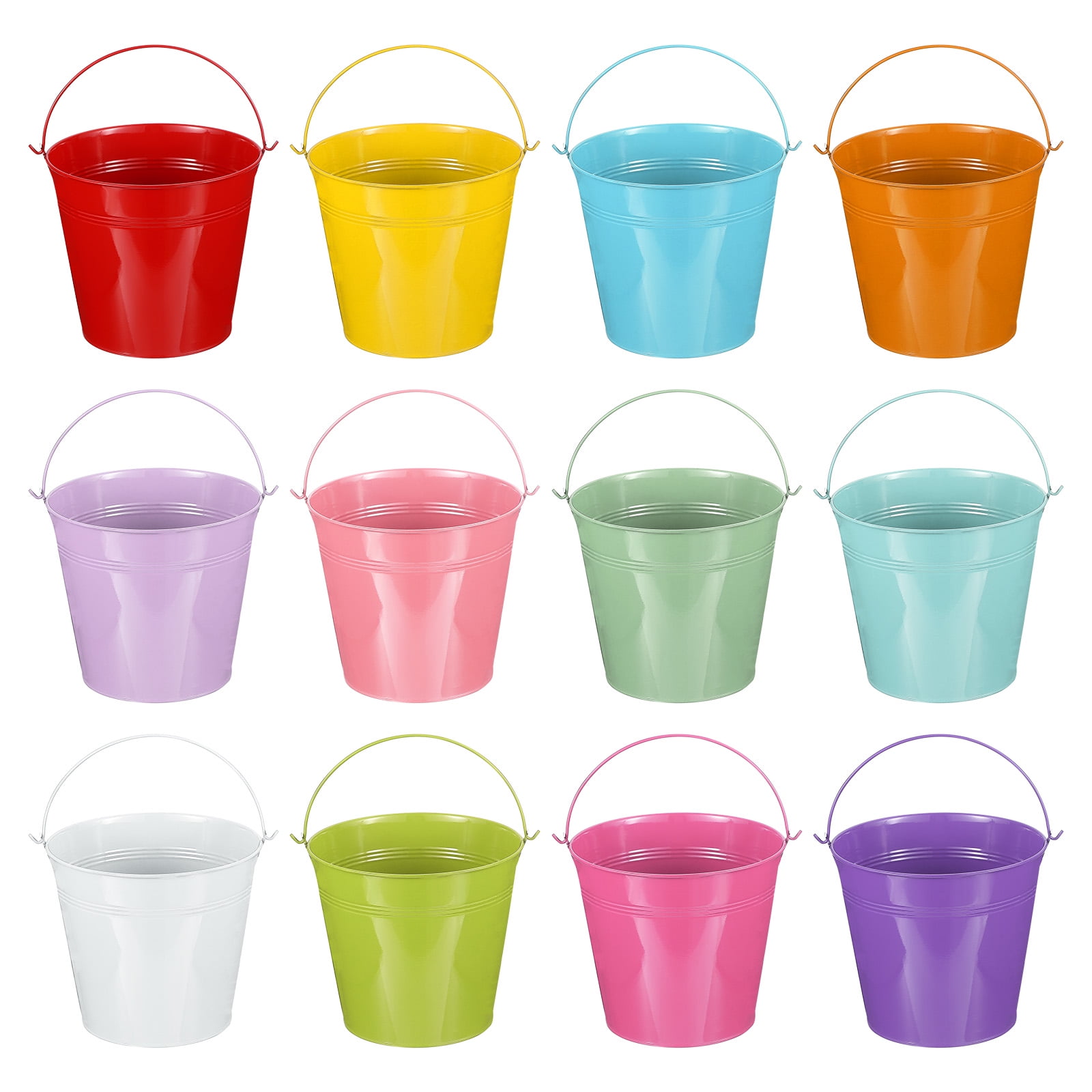 Uxcell 7"x6.5" Small Metal Buckets with Handle Mini Bucket Red/Yellow ...