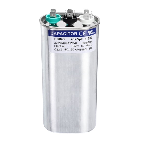 Uxcell 70+5MFD CBB65 Run Start Capacitor 70+5uF, 370/440V Oval AC ...