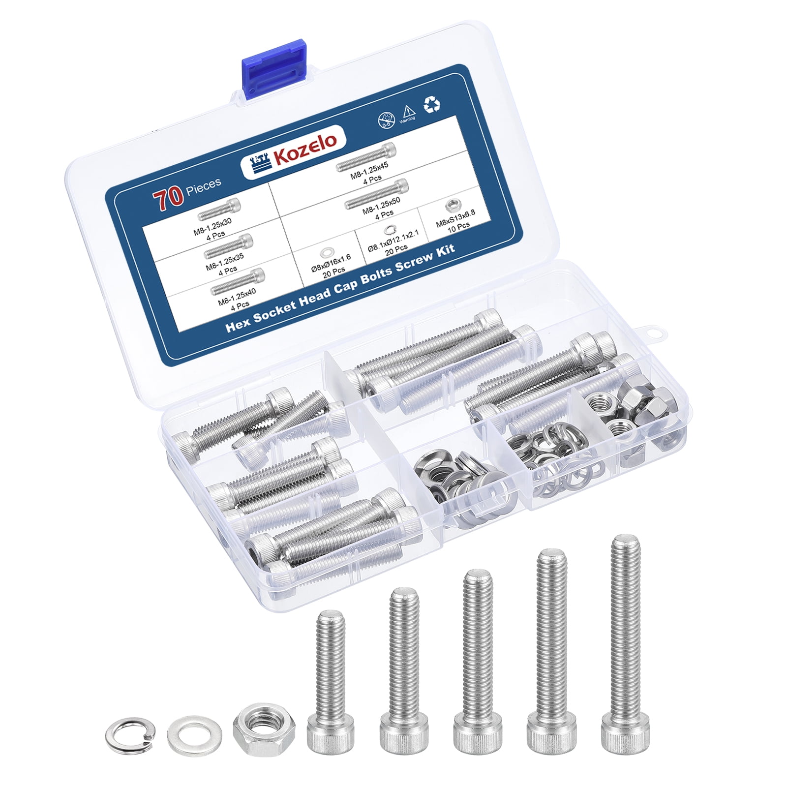 Uxcell 70pack M8 Socket Head Cap Screws Bolts Nuts Kit, 304 Stainless ...