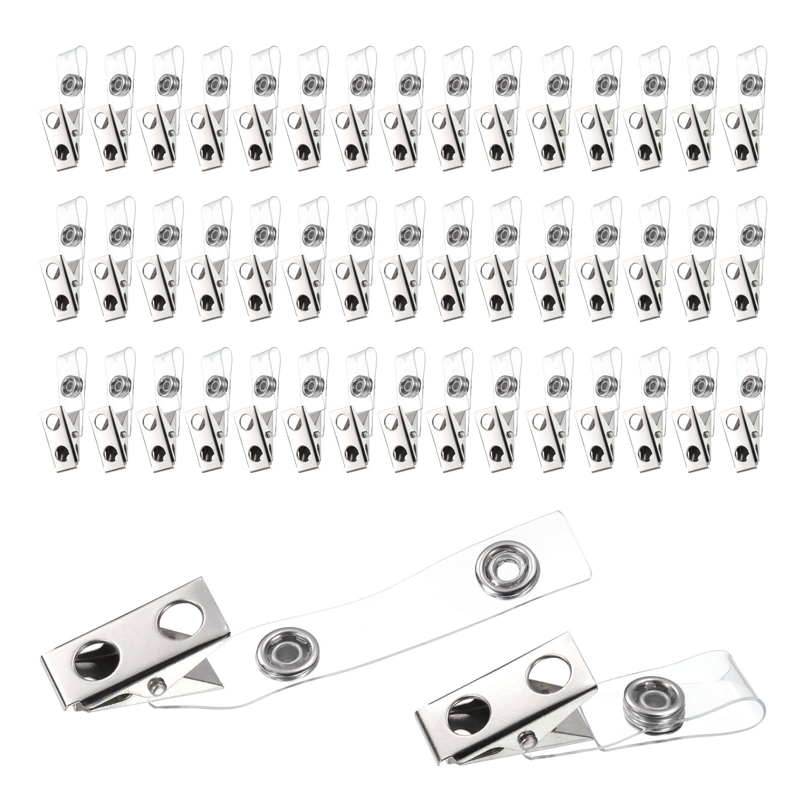Uxcell 75pcs Metal Badge Clips with Clear PVC Straps Double Hole ID ...
