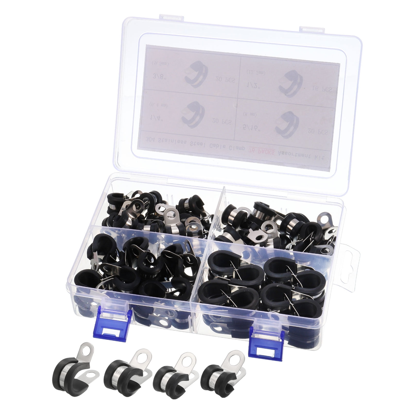 Uxcell 76pcs Cable Clamps Assortment Kit, Stainless Steel Rubber ...