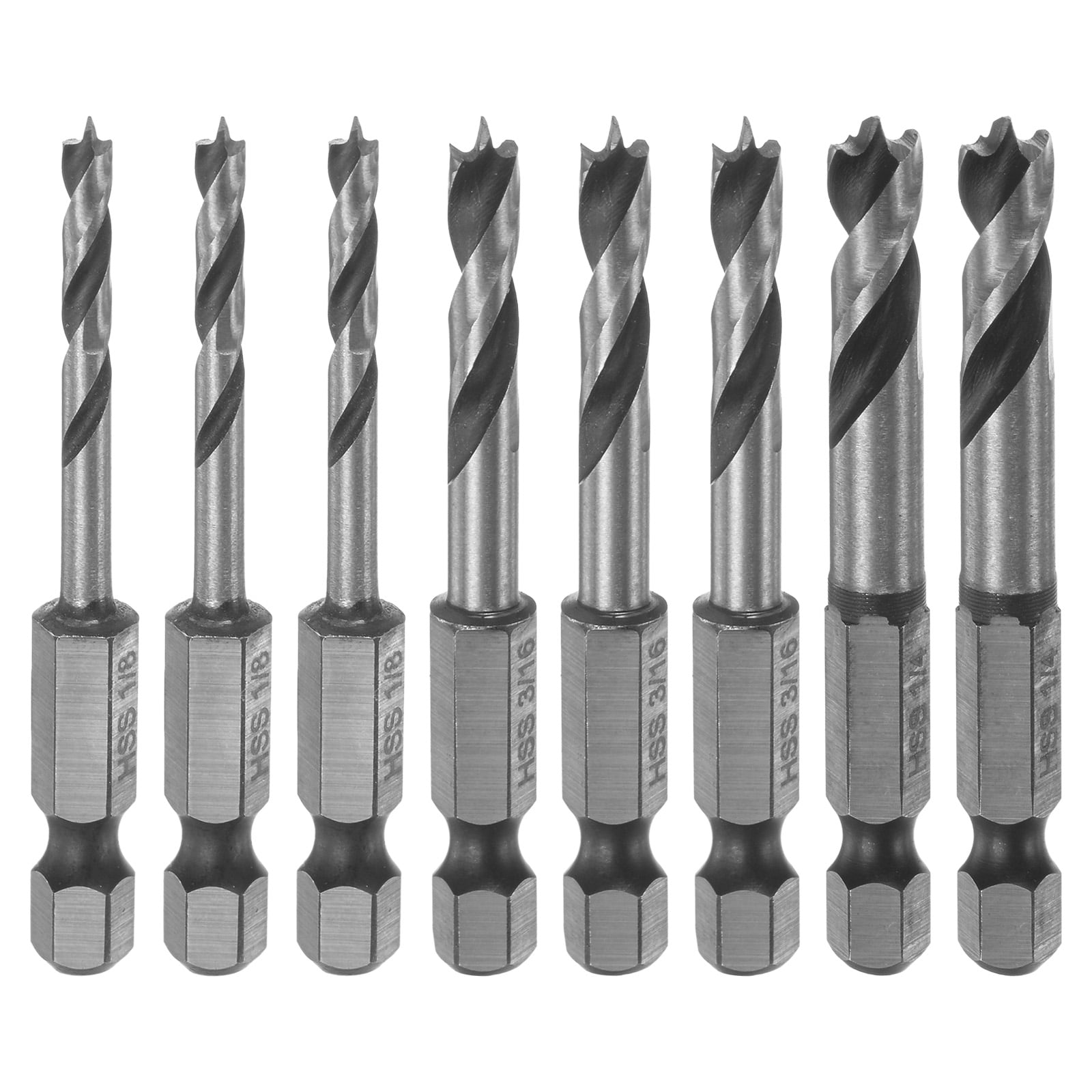 Uxcell 7pcs Brad Point Drill Bits 1/4"-1/8" Dia 1/4" Hex Shank Stubby ...