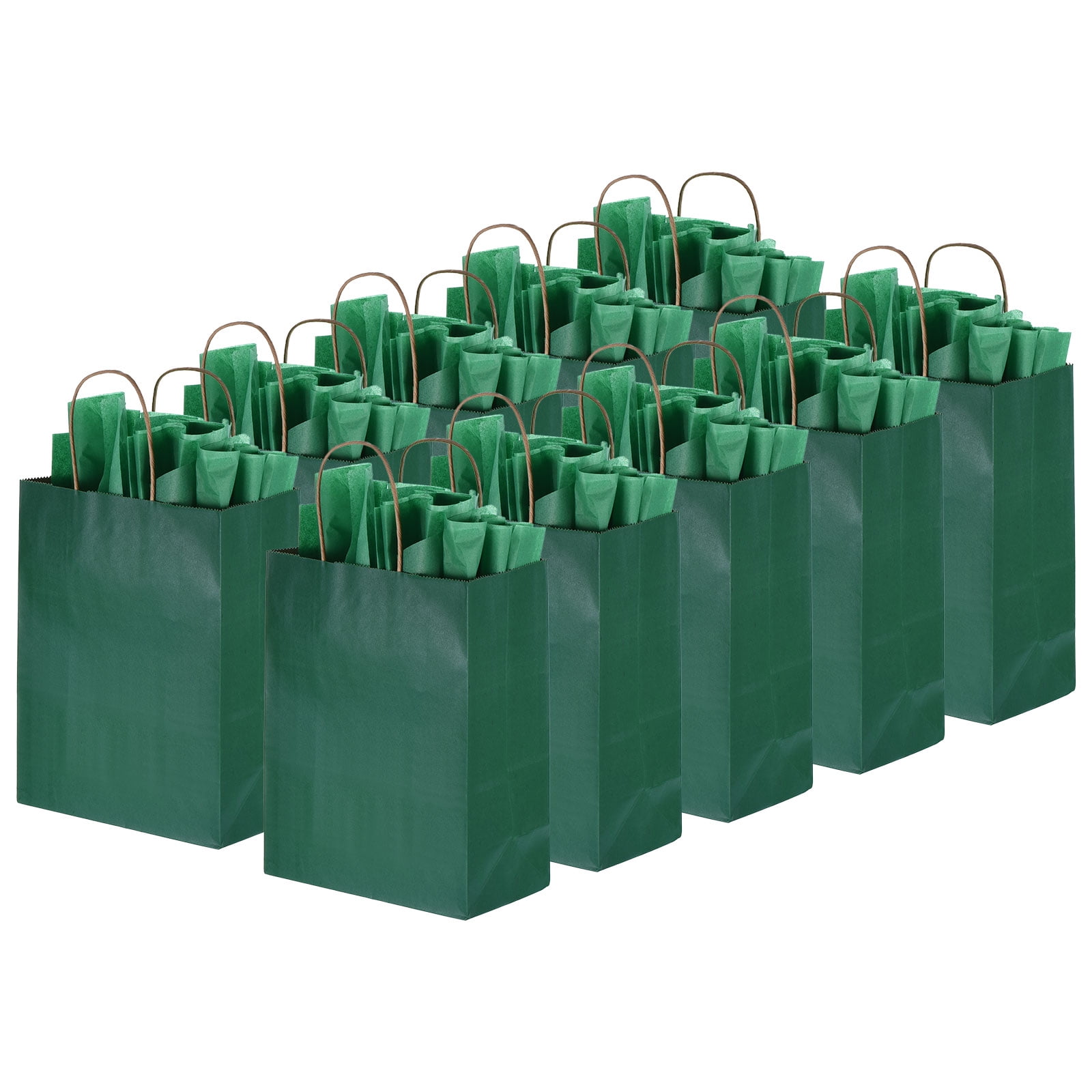 Uxcell 8.3"x4.3"x10.6" Favor Gift Bags Goodie Tote with Green Tissue ...