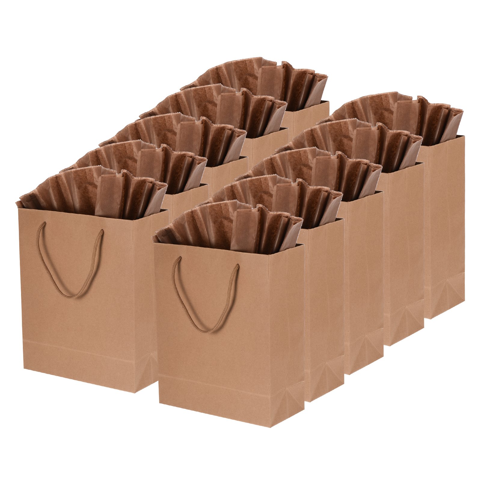 Uxcell 8.6x3.9x10.6" Favor Gift Bags Goodie Tote with Brown Tissue ...