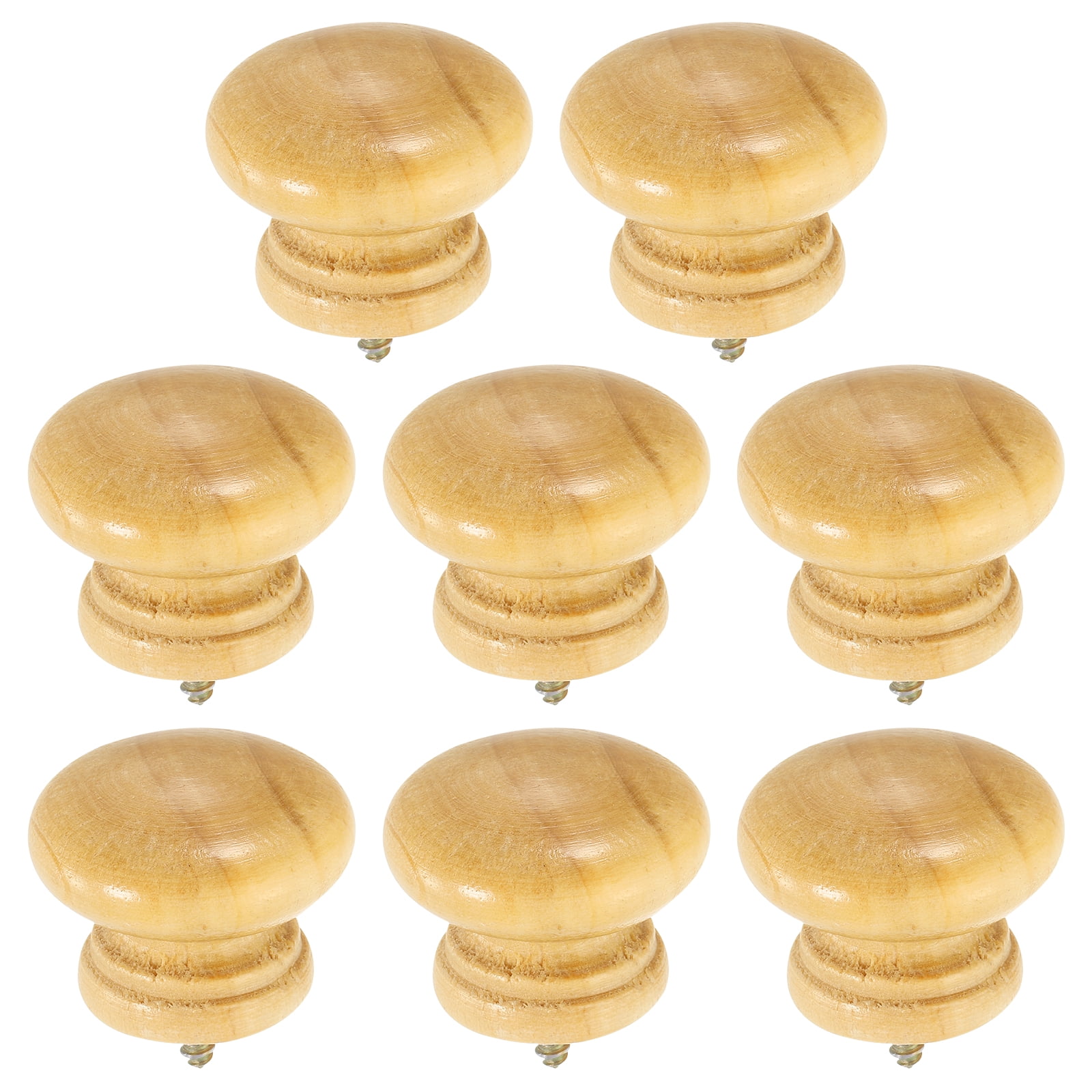 Uxcell 8 Pack Round Wood Drawer Knob, 1.38" x 1.02" Self-Tapping Solid ...