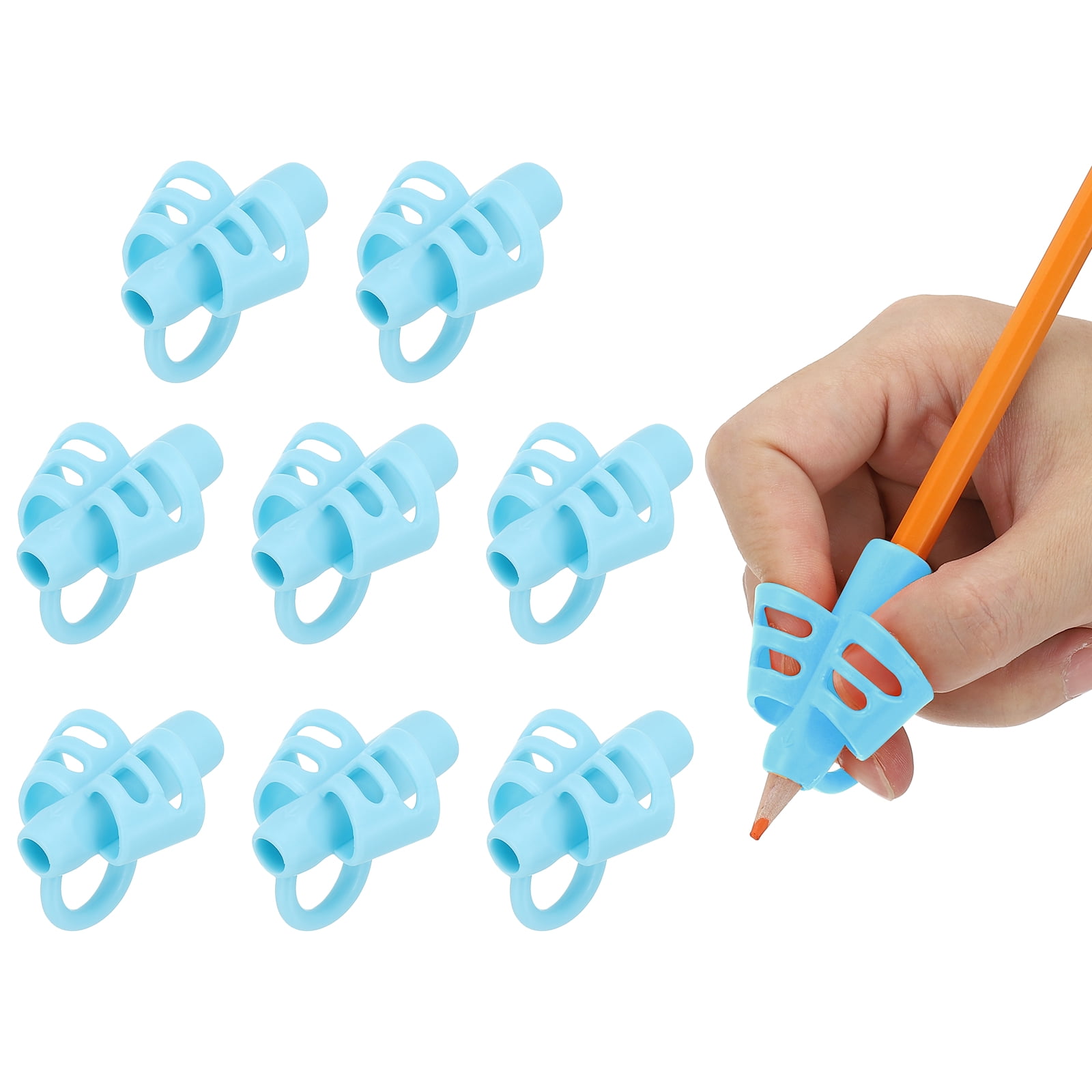 Uxcell 8 Pcs 3 Fingers Handwriting Pencil Grippers, Light Blue ...