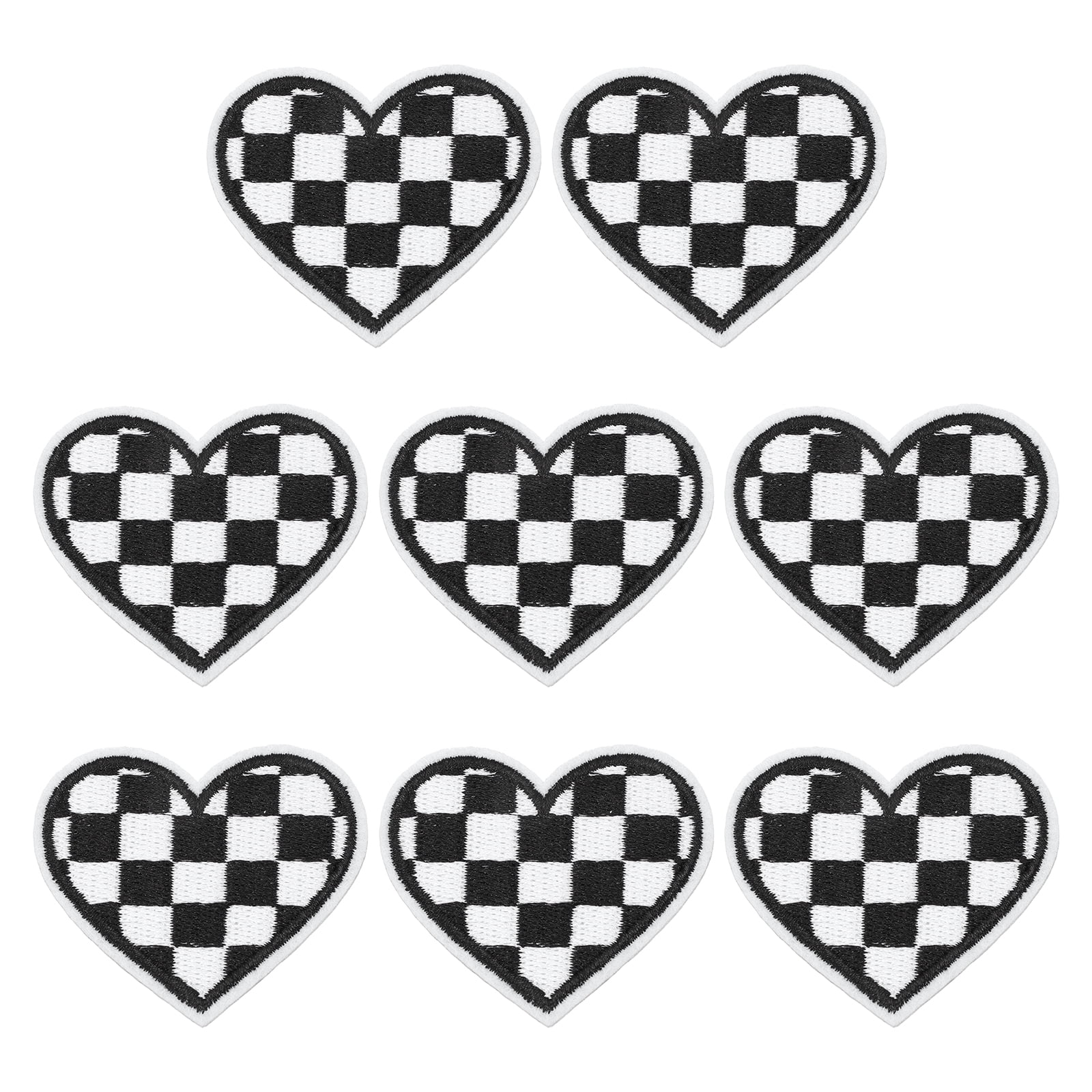 Uxcell 8 Pcs Heart Checkered Iron on Patches Embroidered Appliques Sew ...