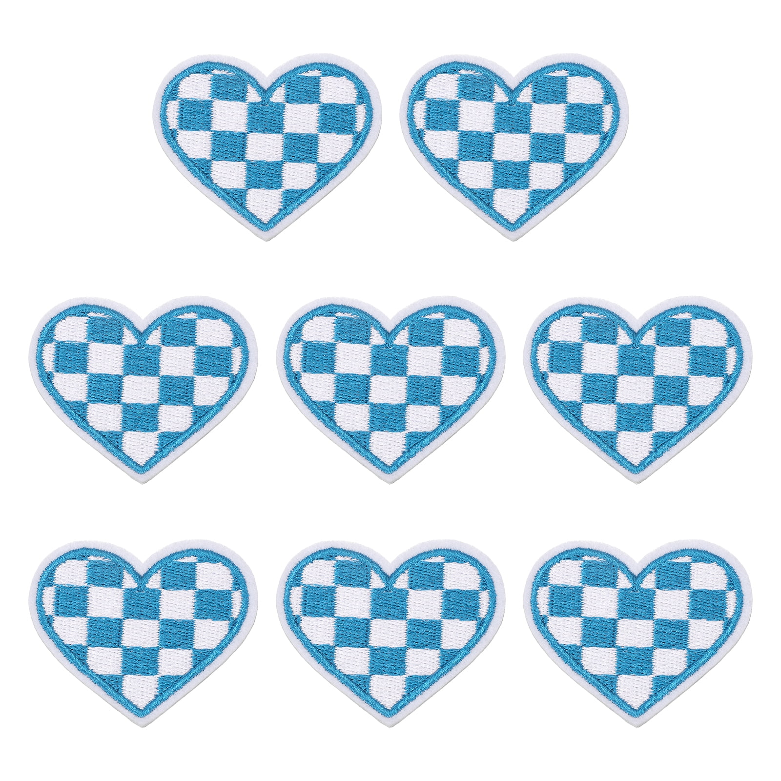Uxcell 8 Pcs Heart Checkered Iron on Patches Embroidered Appliques Sew ...