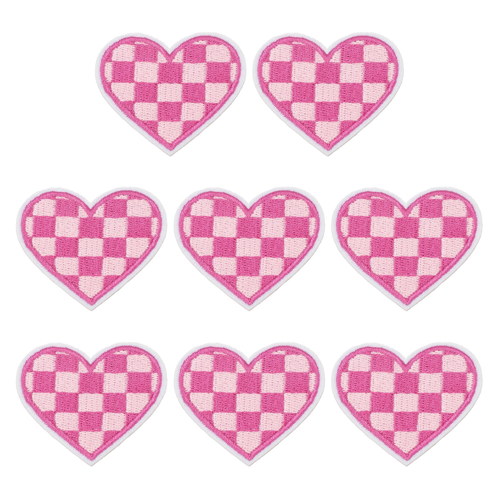 Uxcell 8 Pcs Heart Checkered Iron on Patches Embroidered Appliques Sew ...