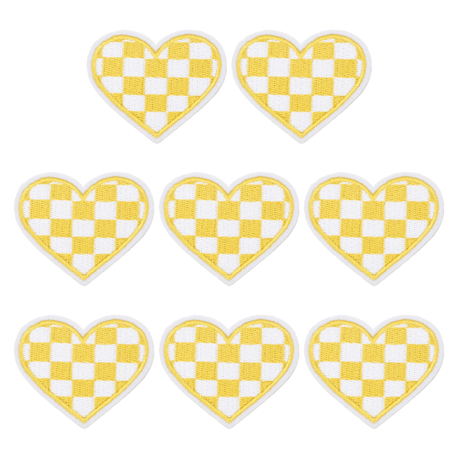 Uxcell 8 Pcs Heart Checkered Iron on Patches Embroidered Appliques Sew ...