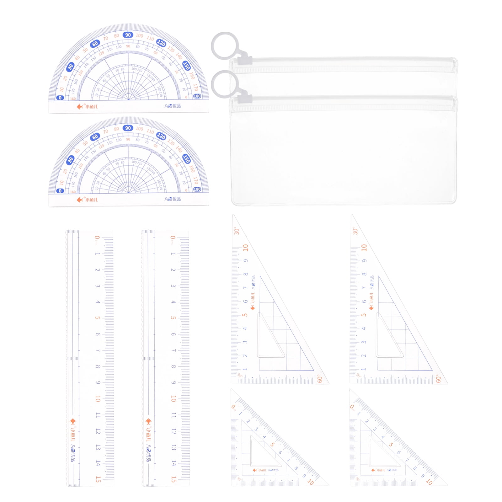 Uxcell 8 in 1 Ruler Set 15cm Straight Ruler Protractor Triangle ...